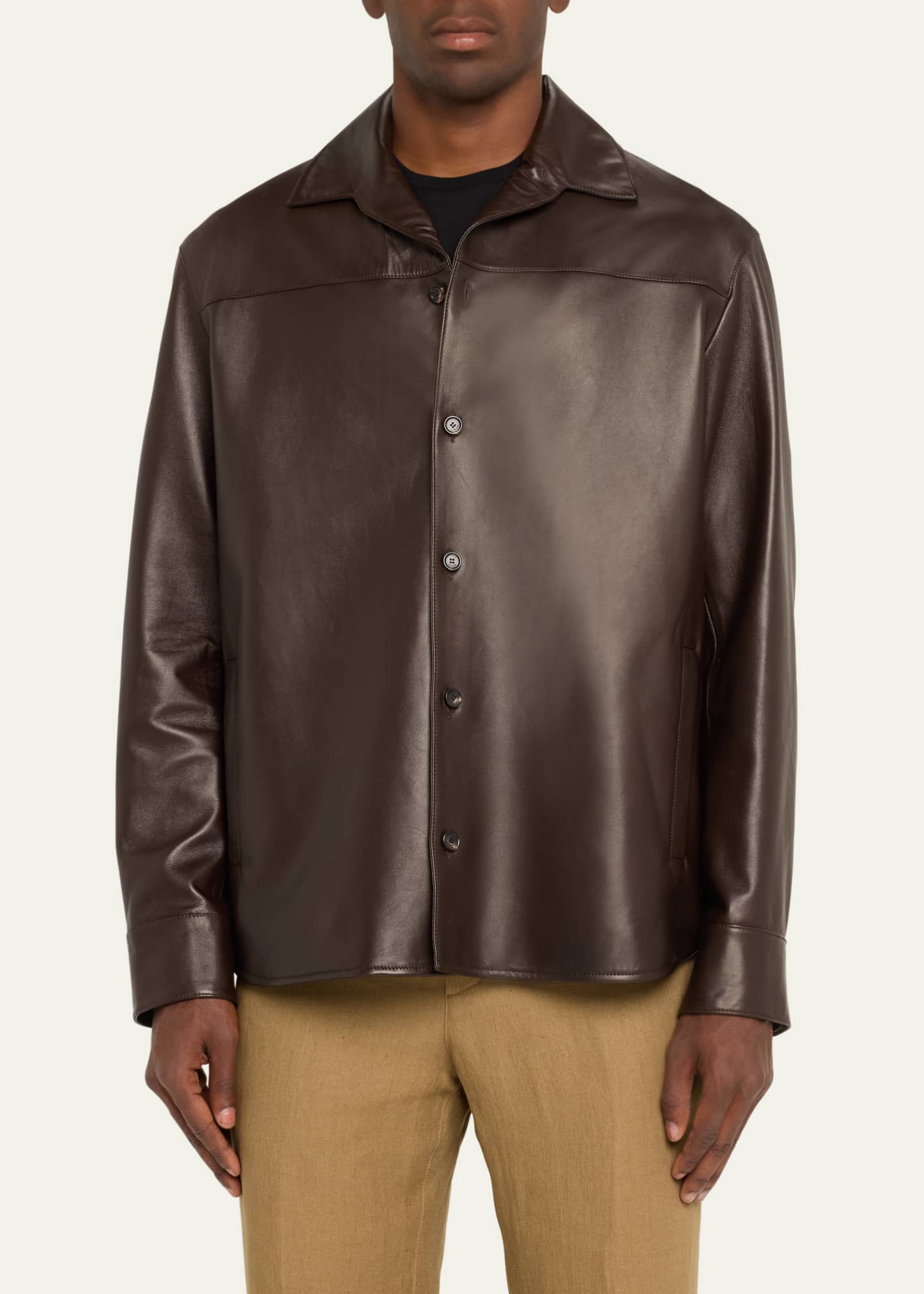 Loro Piana Men's Bruno Leather Overshirt Jacket - Bergdorf Goodman
