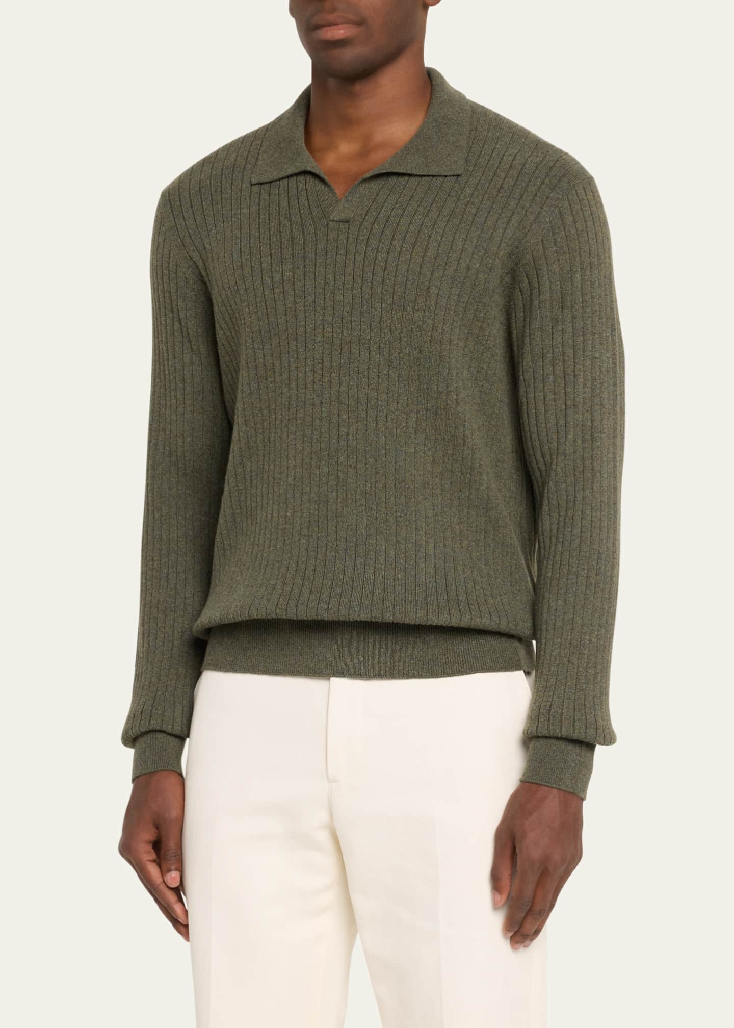 Loro Piana Men's Lexington Baby Cashmere Ribbed Polo Sweater - Bergdorf ...