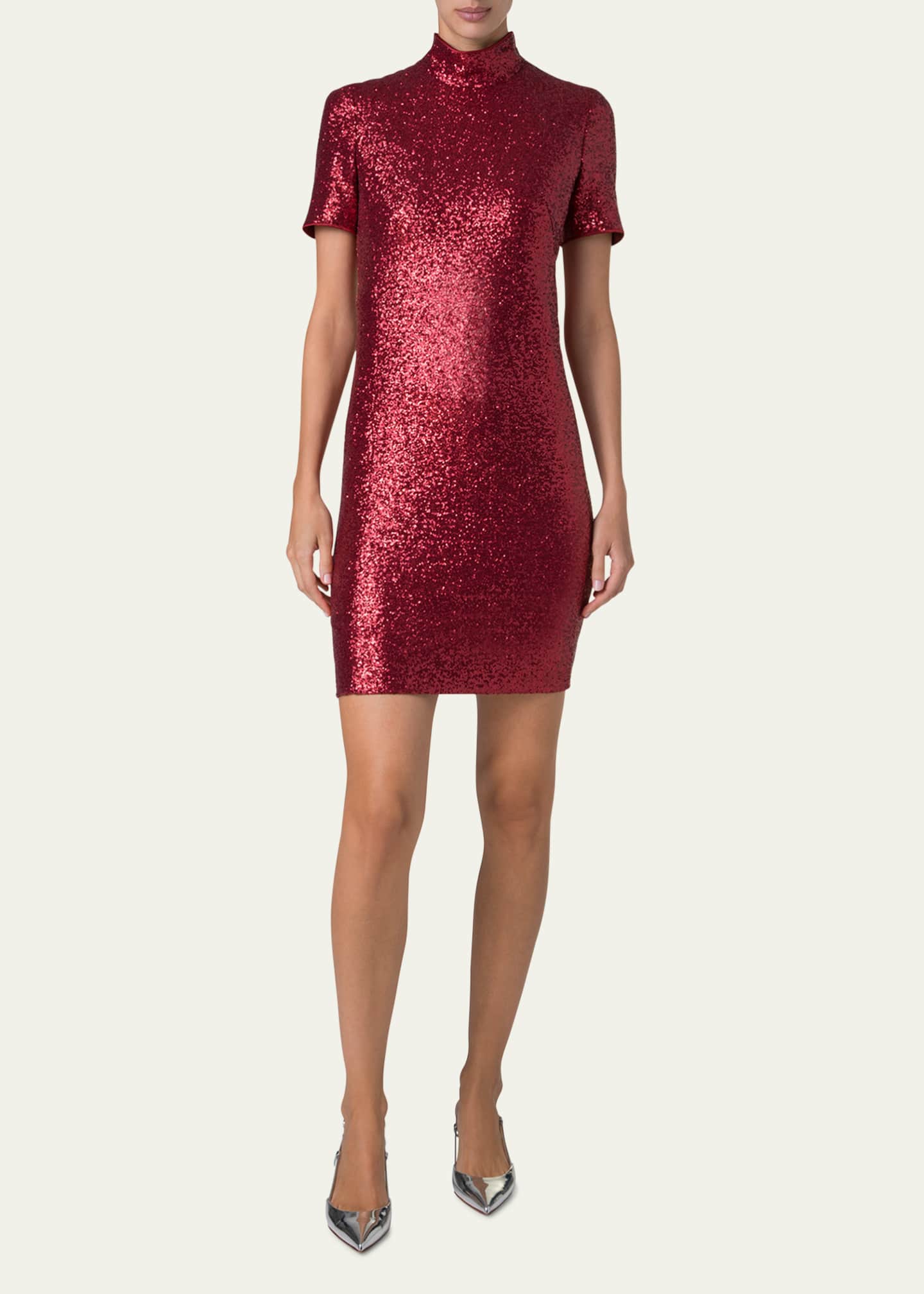 Akris Sequined High-Neck Mini Dress - Bergdorf Goodman