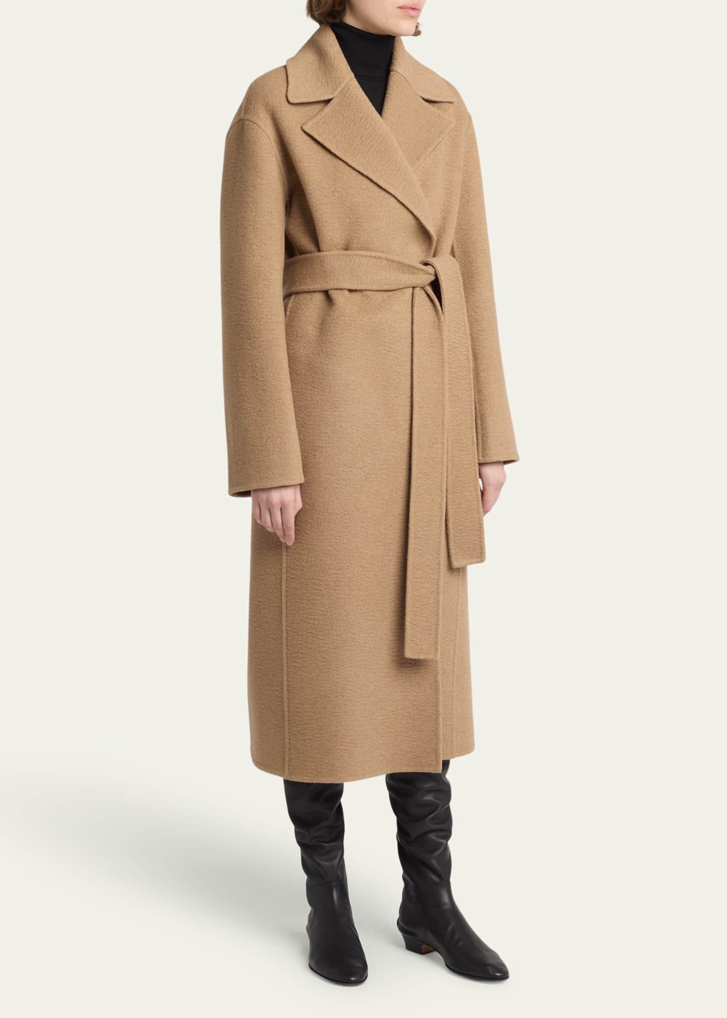 THE ROW Malika Camel Wool Wrap Coat - Bergdorf Goodman