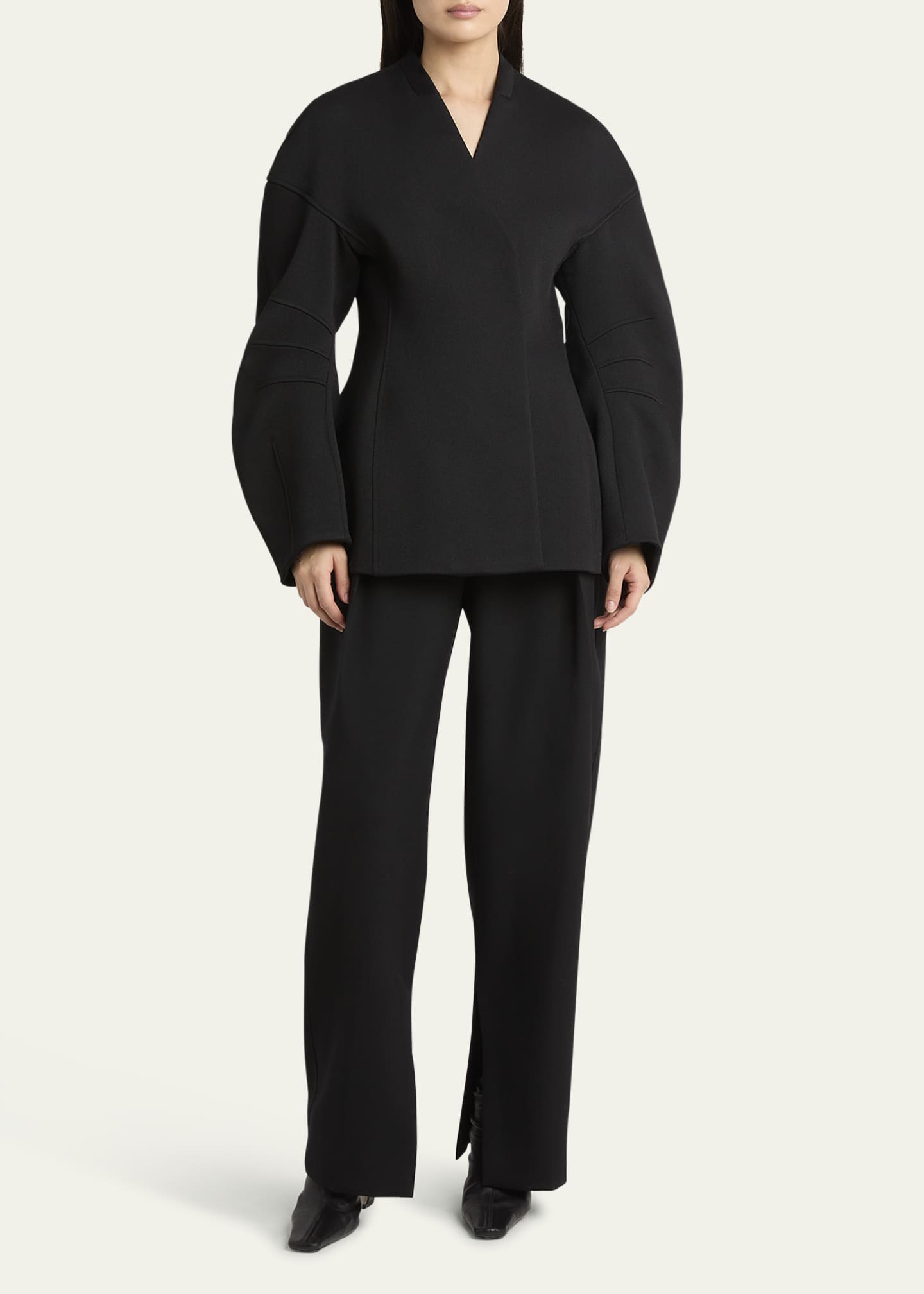 Jil Sander Sculpted Collarless Voluminous Round Darted Sleeve Wool ...