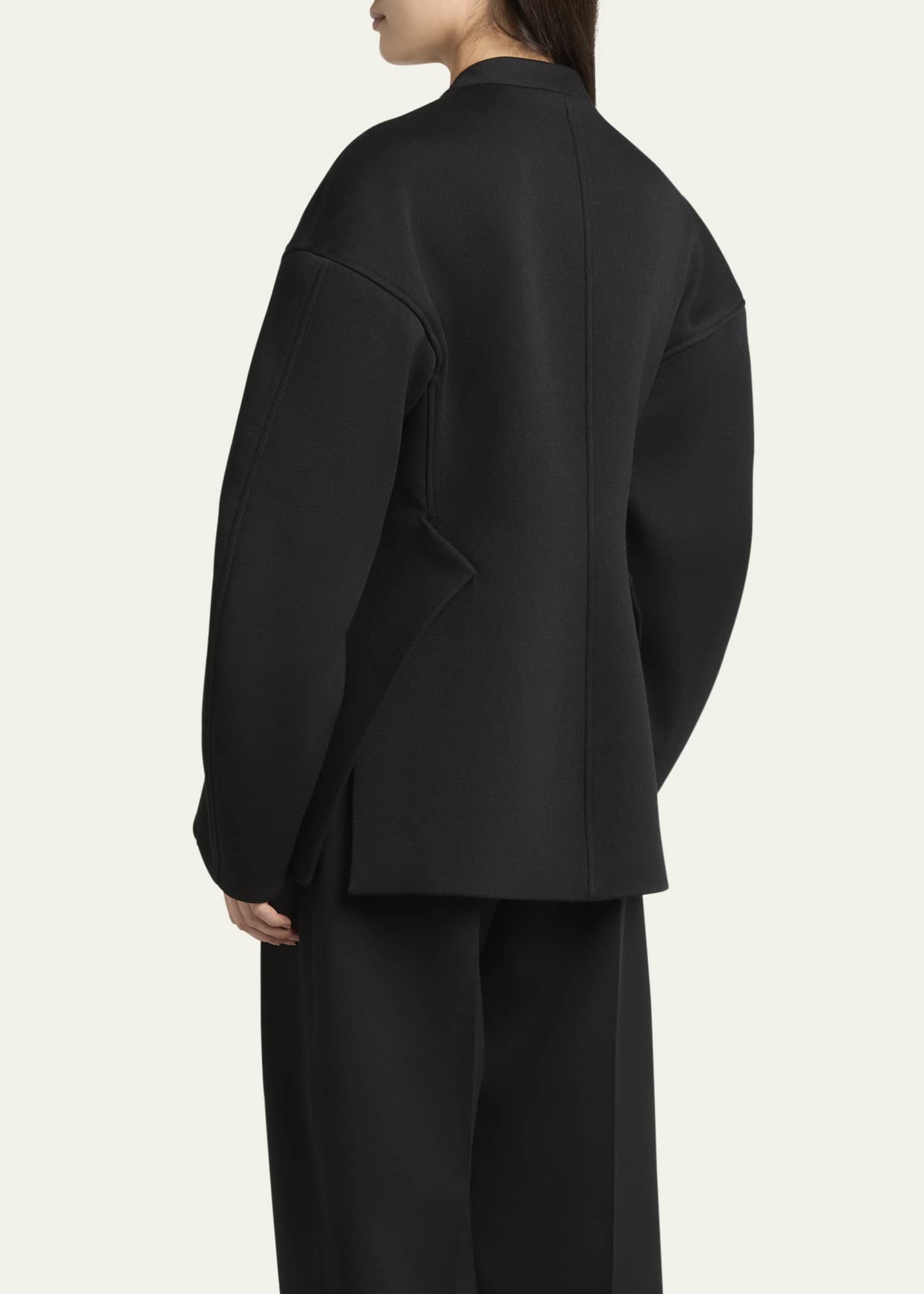 Jil Sander Sculpted Collarless Voluminous Round Darted Sleeve Wool ...
