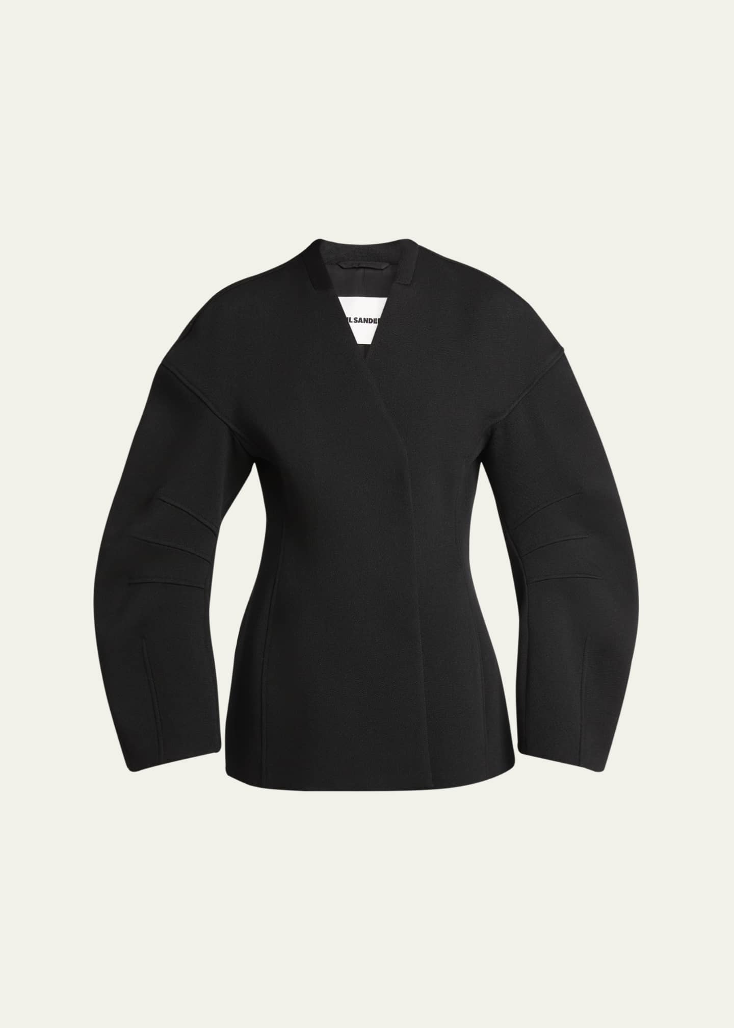 Jil Sander Sculpted Collarless Voluminous Round Darted Sleeve Wool ...