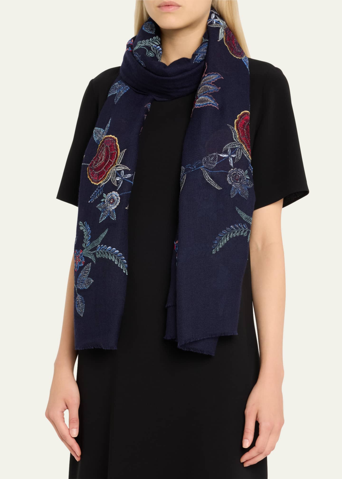Janavi India Embroidered Floral Cashmere & Silk Scarf - Bergdorf Goodman