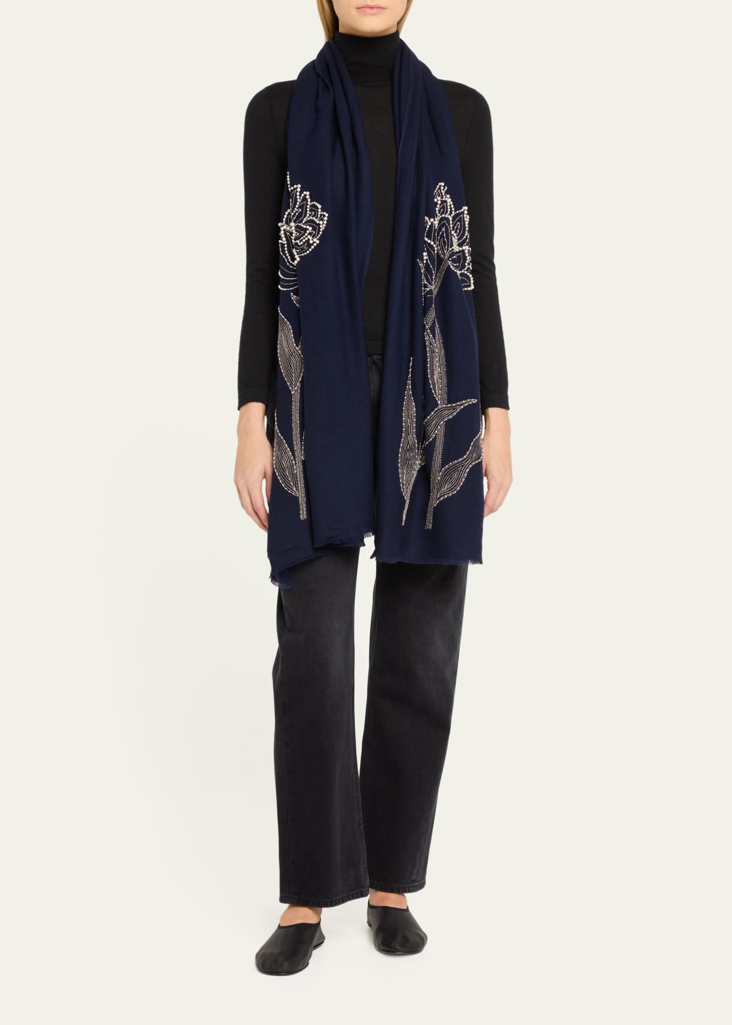 Janavi India Marina Beaded Merino Wool Scarf - Bergdorf Goodman