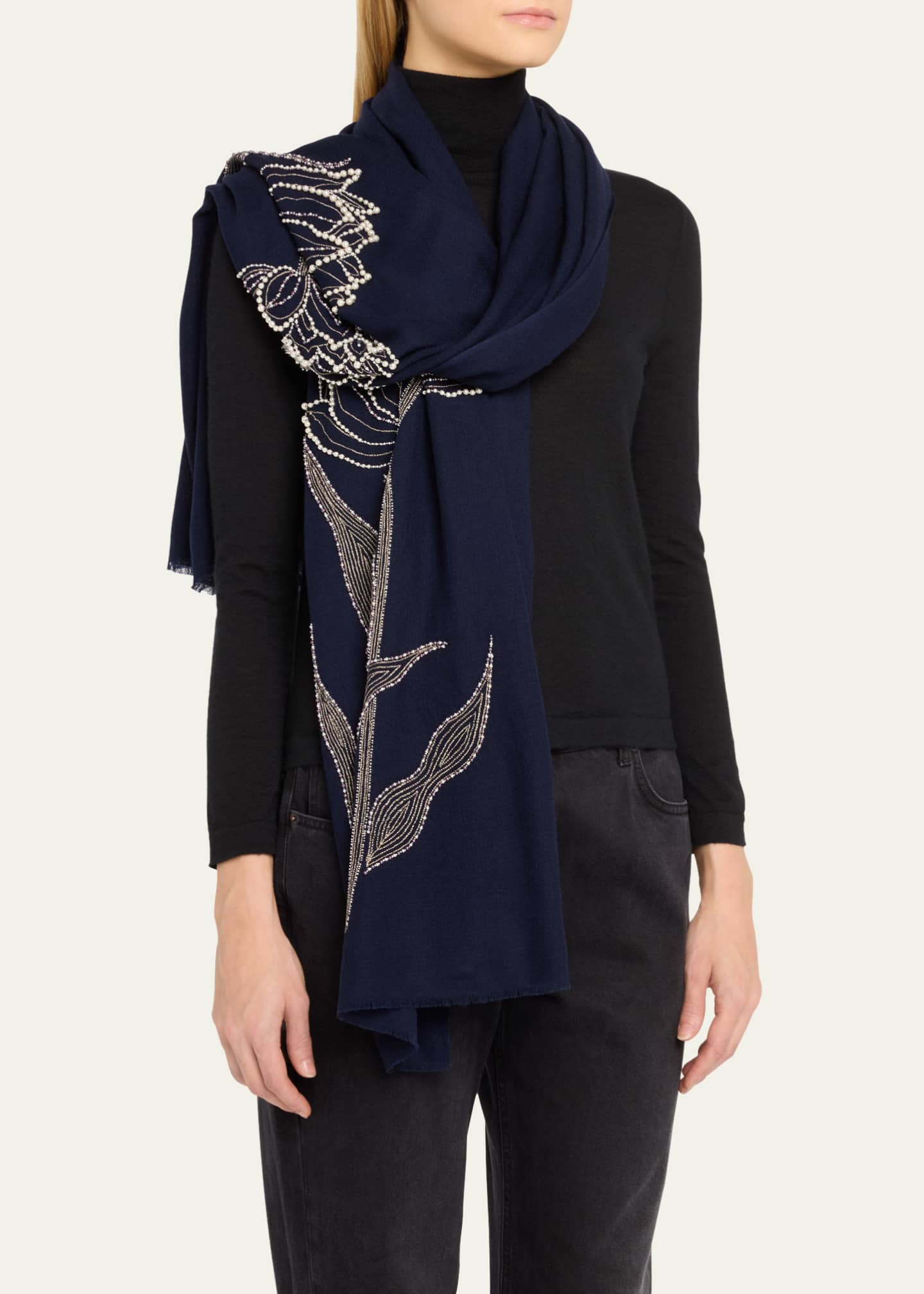 Janavi India Marina Beaded Merino Wool Scarf - Bergdorf Goodman