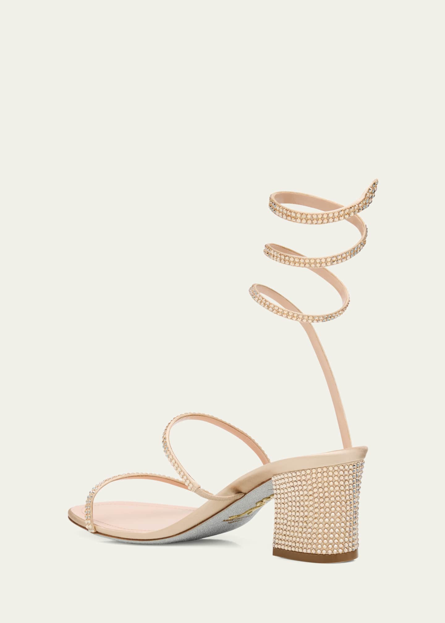 Rene Caovilla Snake Ankle-Wrap Strass Satin Block-Heel Sandals ...