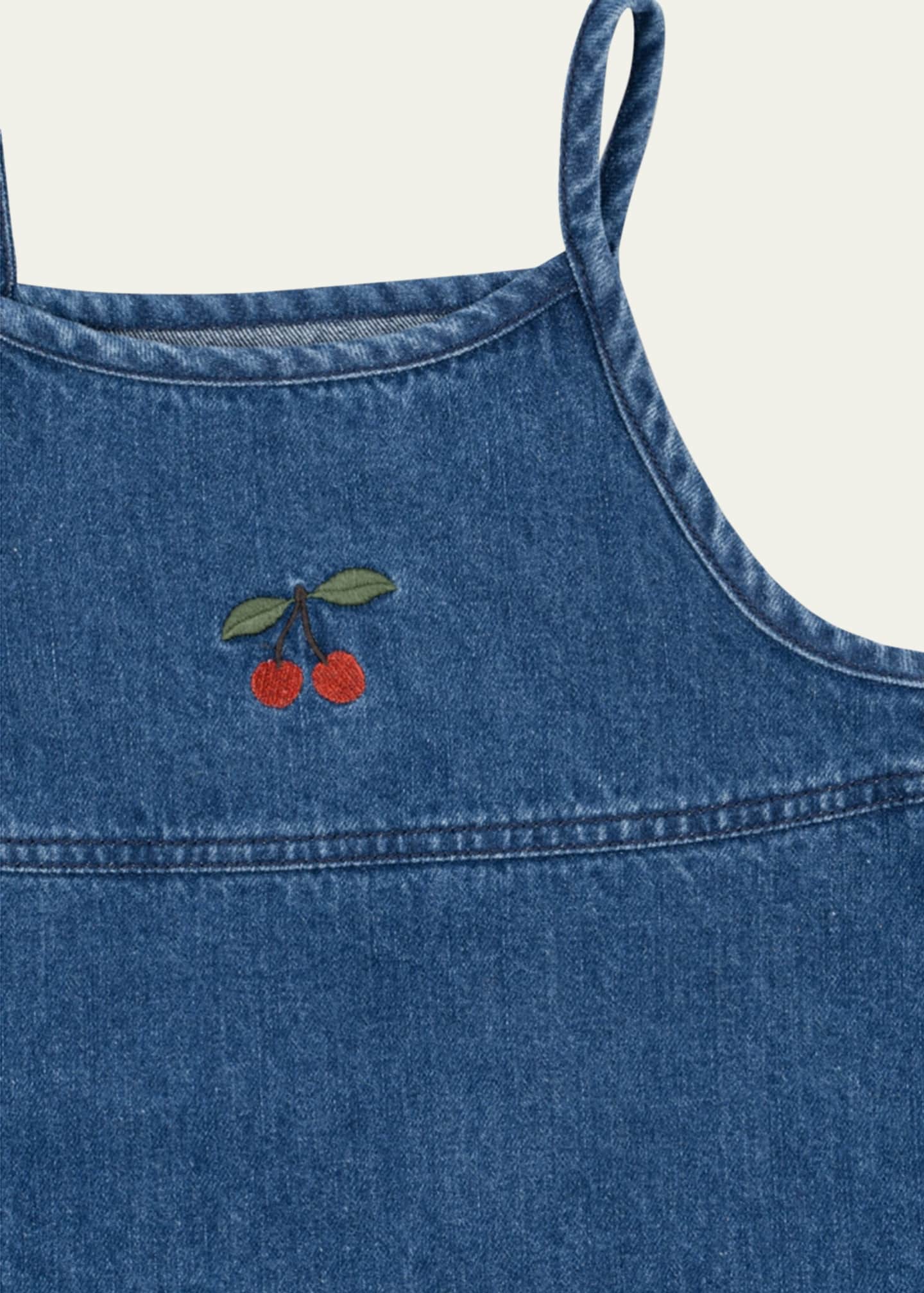 Konges Slojd Girl's Magot Denim Dress W/ Embroidered Cherry, Size 18M ...