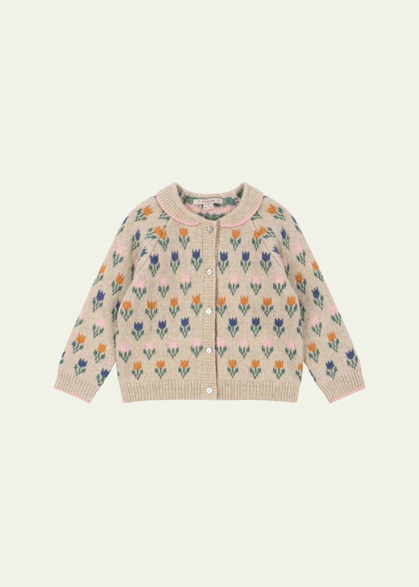Konges Slojd Girl's Belou Flower Intarsia Knit Cardigan, Size 9M-10 - Bergdorf Goodman