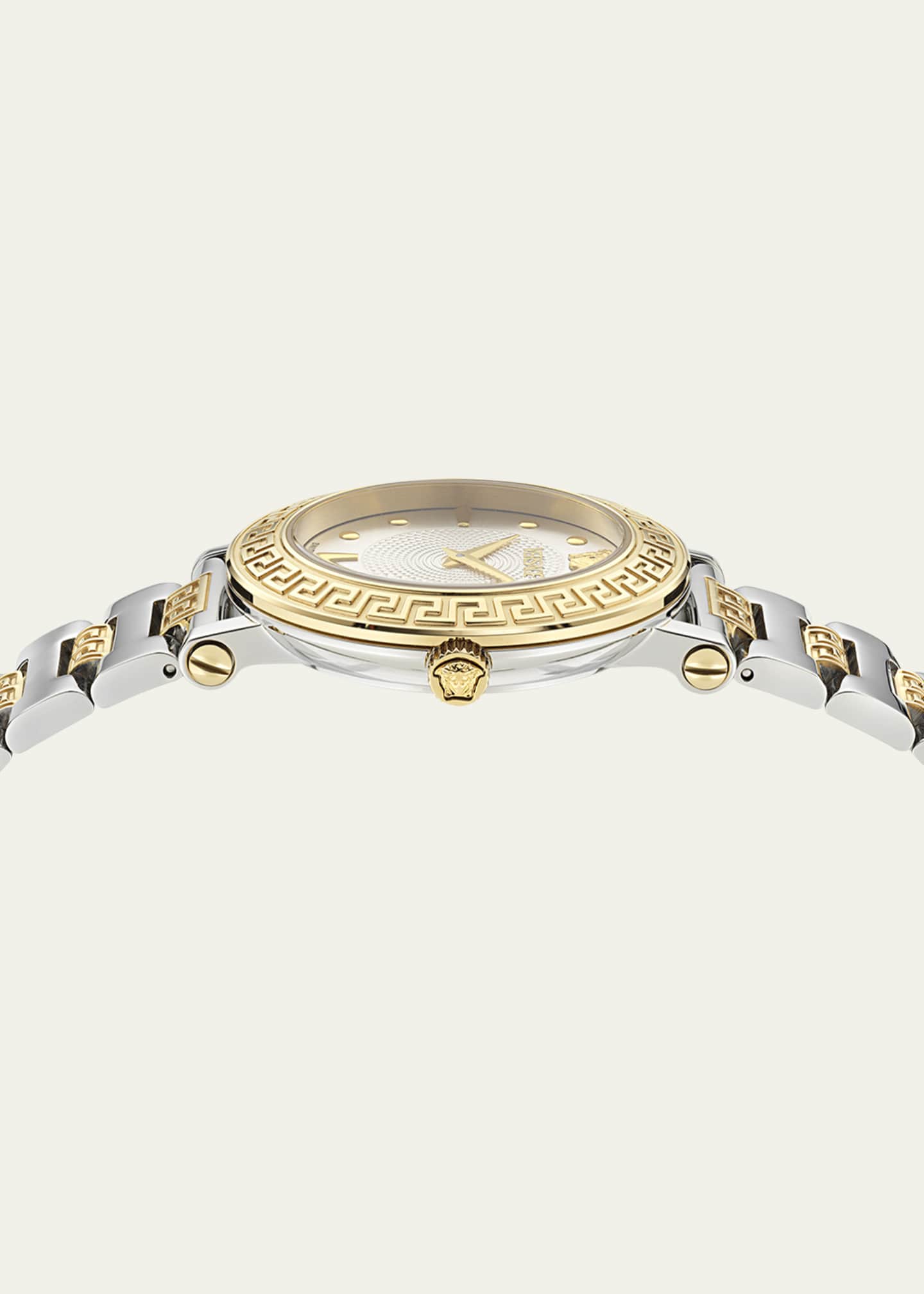Versace 35mm Greca Sphere Watch with Bracelet Strap, Steel/Gold ...