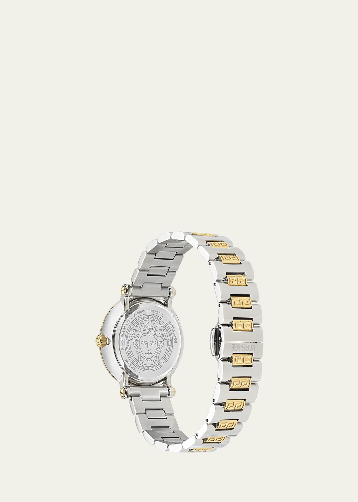 Versace 35mm Greca Sphere Watch with Bracelet Strap, Steel/Gold ...