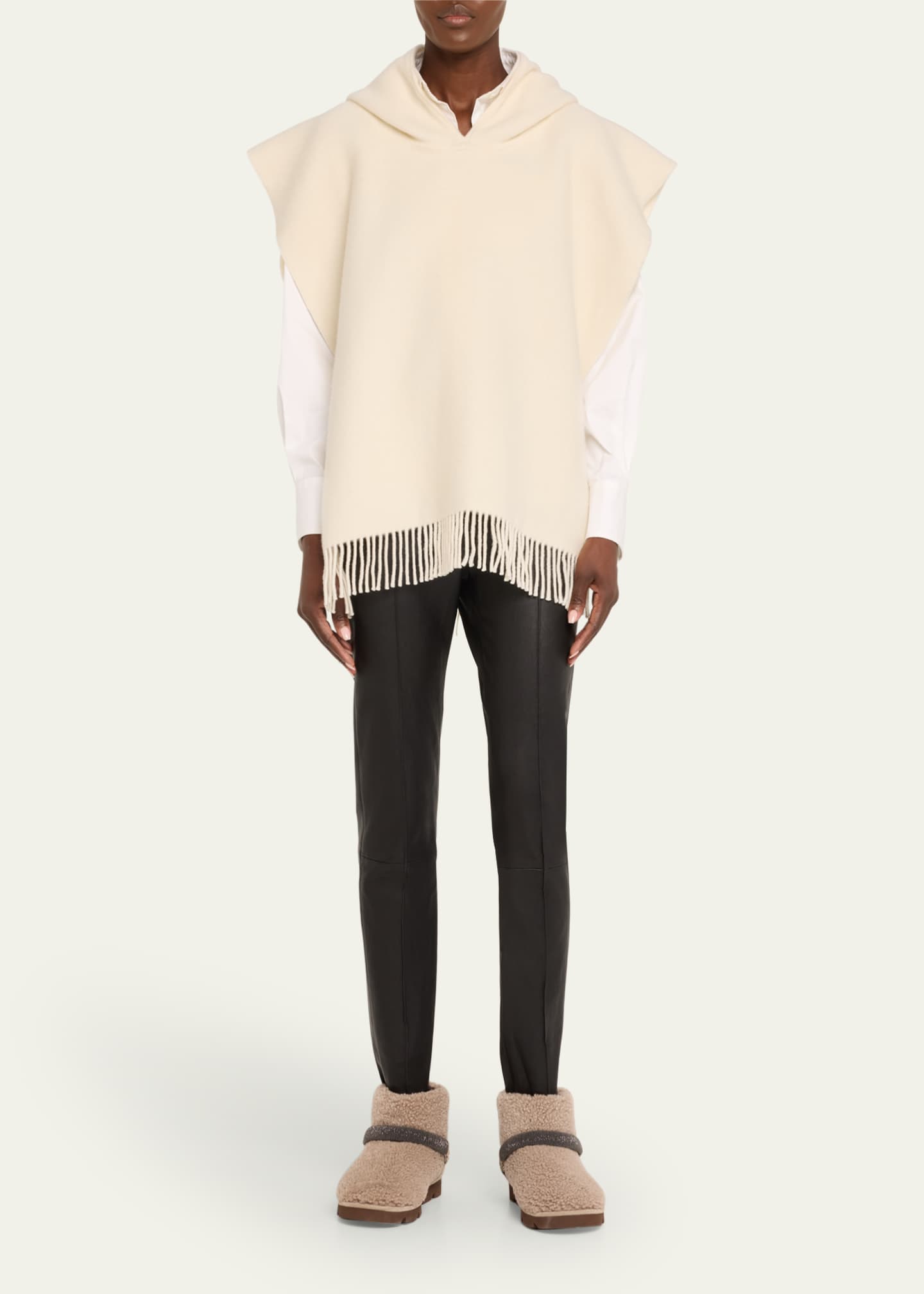Brunello Cucinelli Double-Face Cashmere Hooded Poncho with Fringe ...
