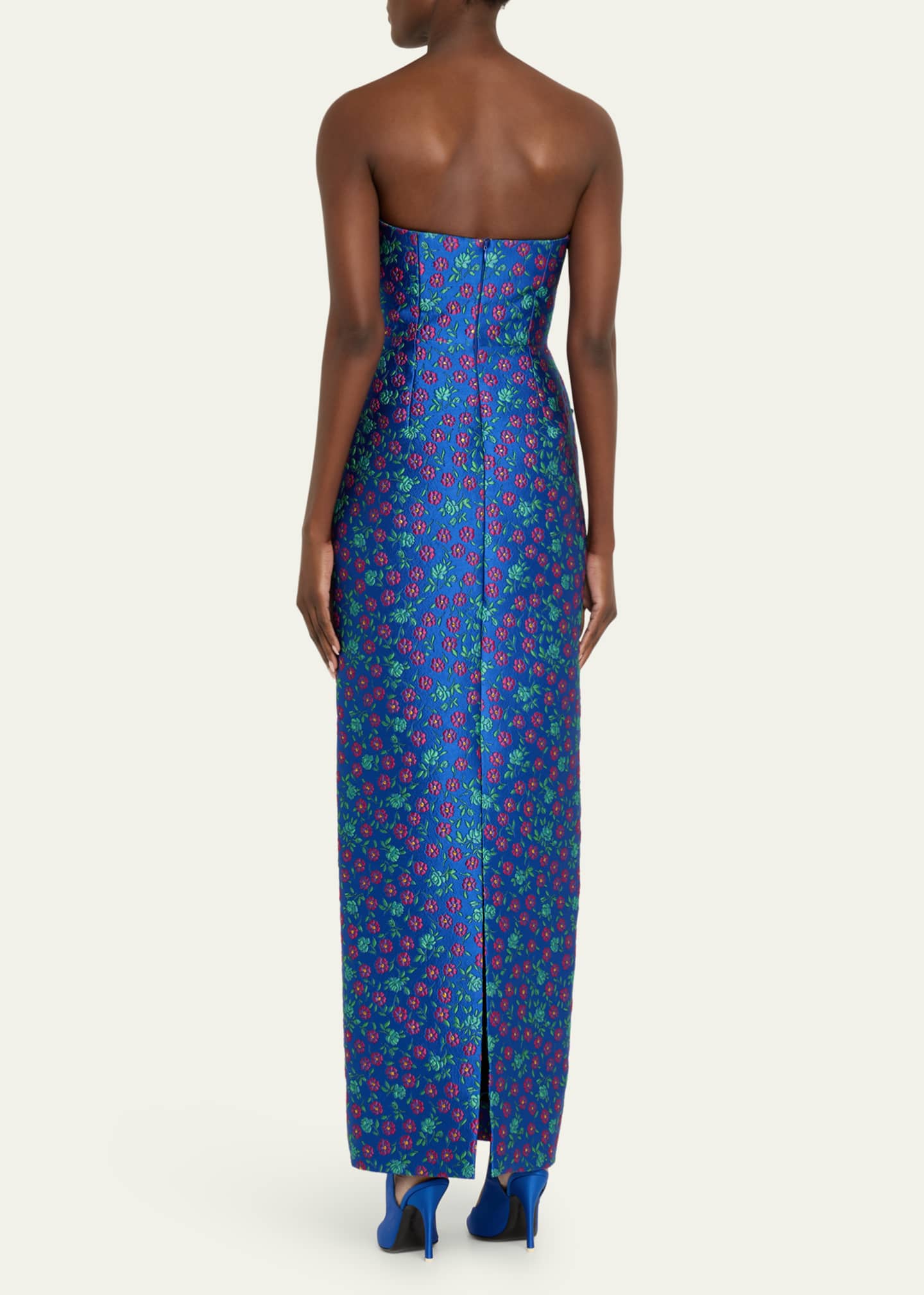 HARBISON Quanta Floral Brocade Strapless Buttoned Gown - Bergdorf Goodman