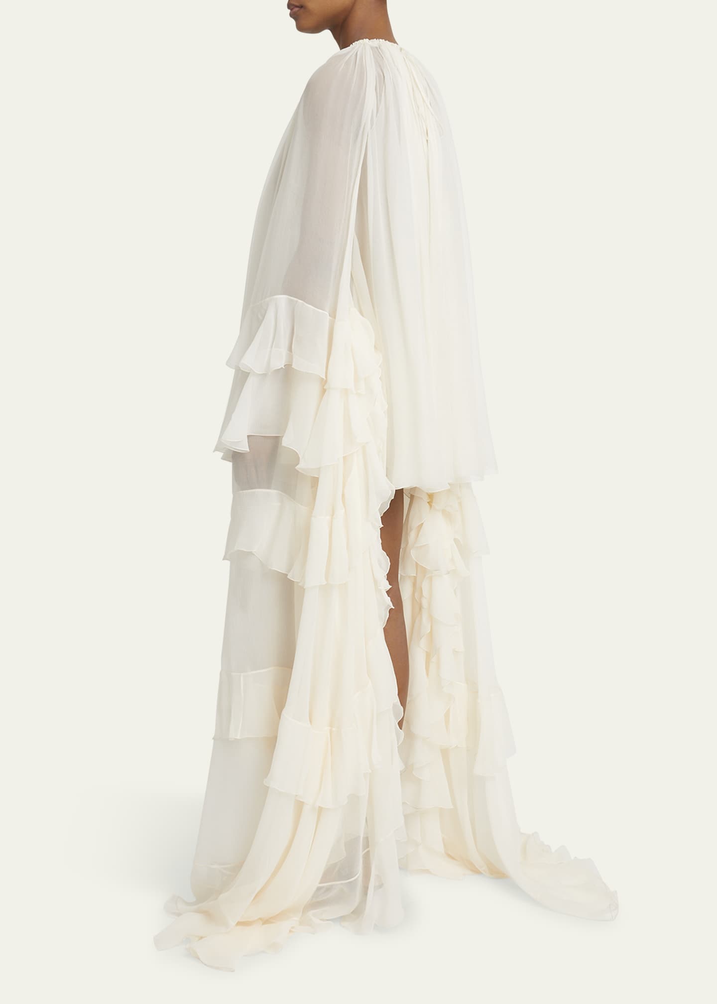 Chloe Draped Ruffle Sleeve Silk Mousseline Ruffle Mini Dress - Bergdorf ...