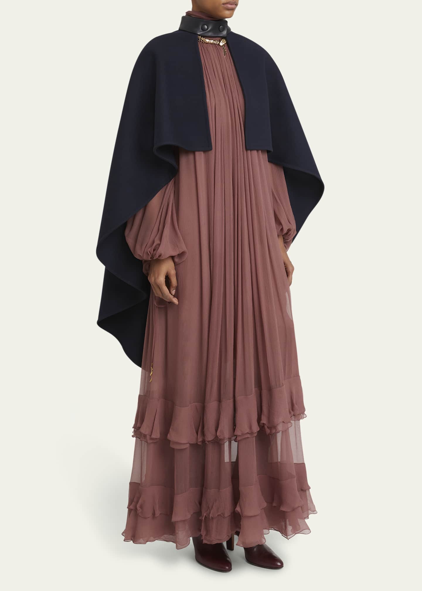 Chloe Leather Strap Double Face Wool Cape - Bergdorf Goodman