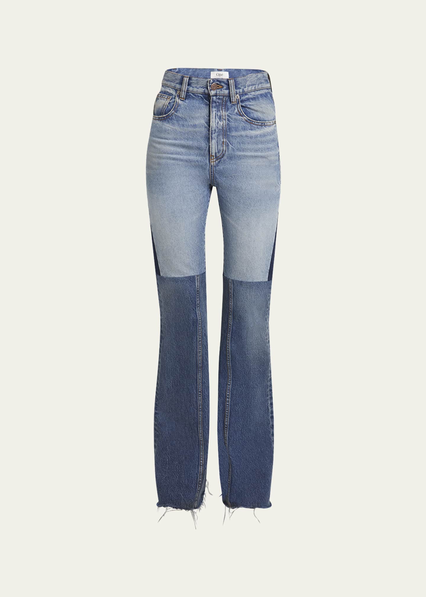 Chloe Denim Patchwork Flare Leg Pants - Bergdorf Goodman