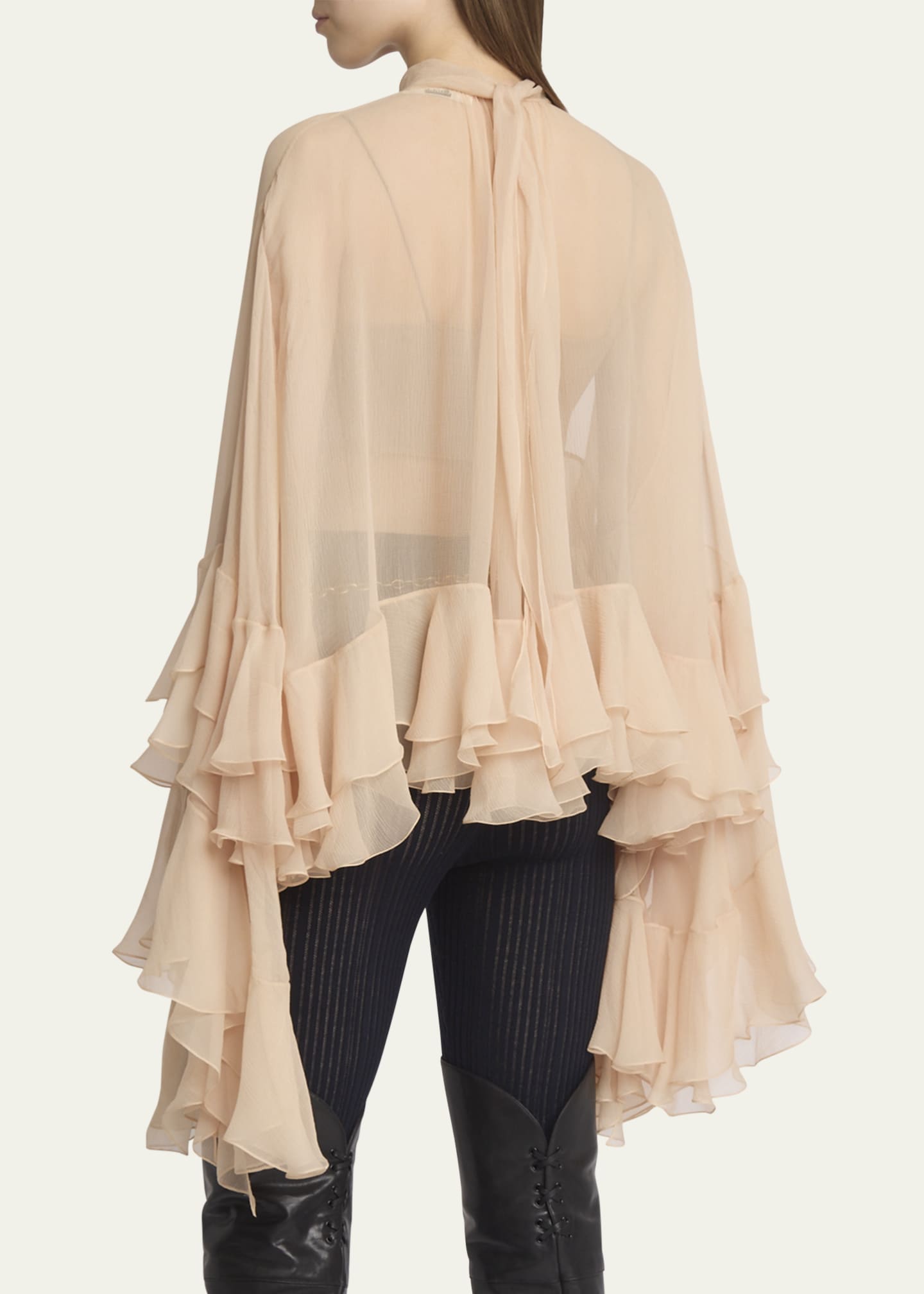 Chloe Ruffled Mock Neck High Low Silk Top - Bergdorf Goodman