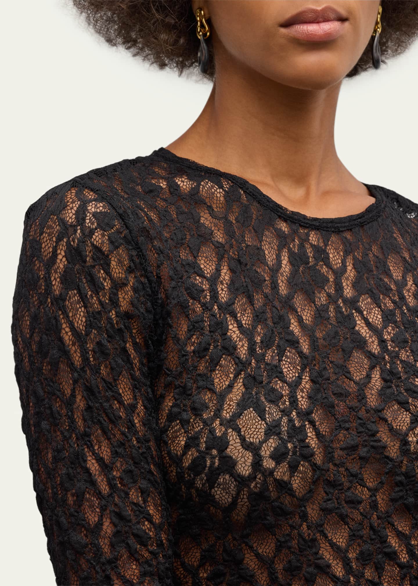 FRAME Crewneck Mesh Lace Tee - Bergdorf Goodman