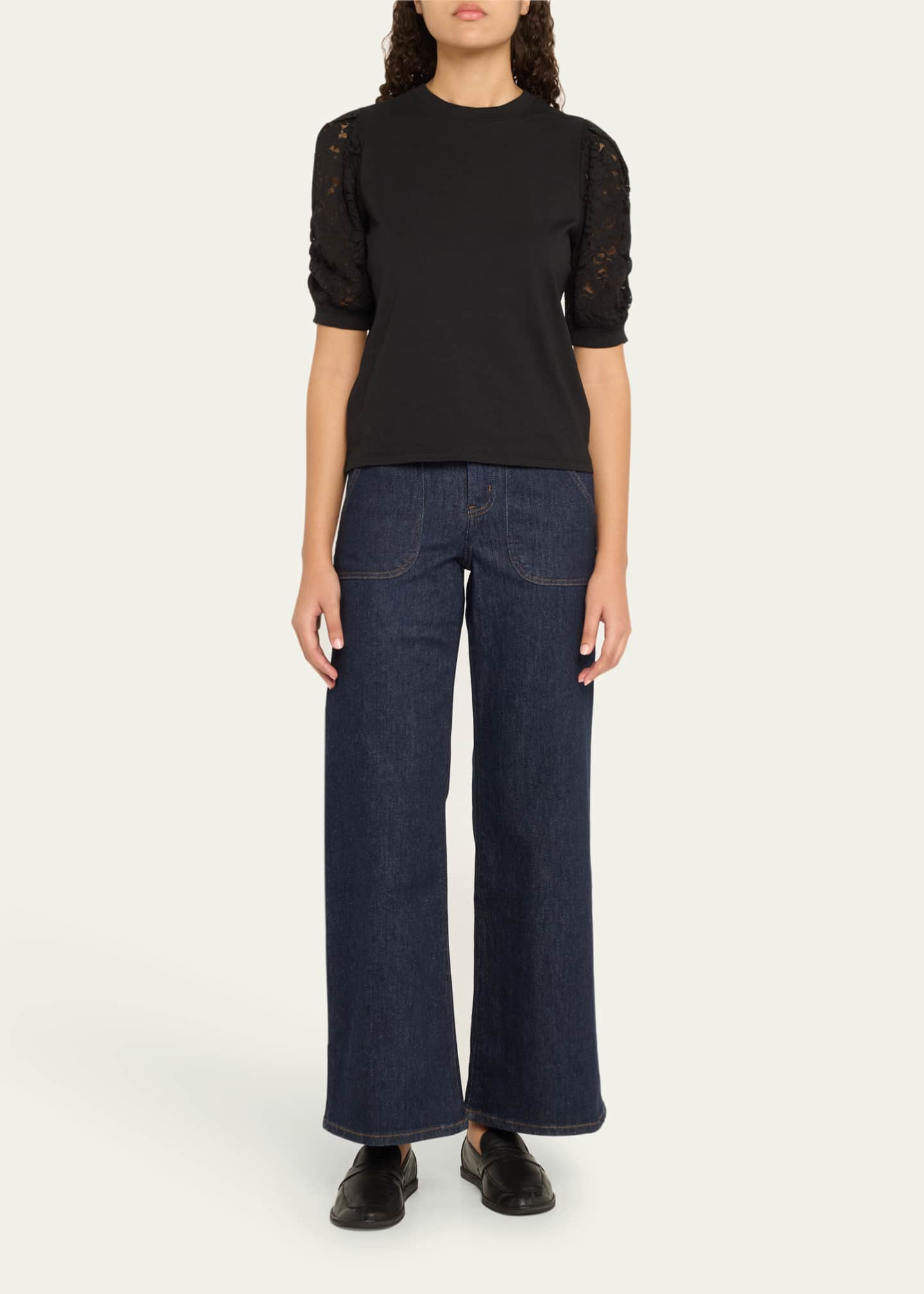 FRAME Frankie Lace-Sleeve Tee - Bergdorf Goodman