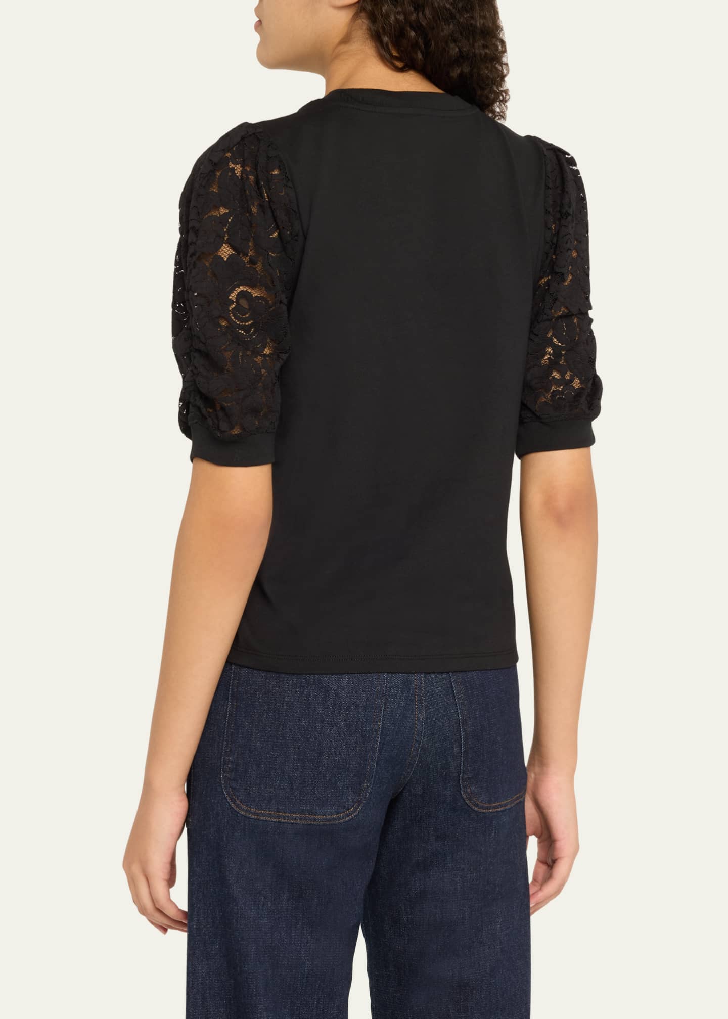 FRAME Frankie Lace-Sleeve Tee - Bergdorf Goodman