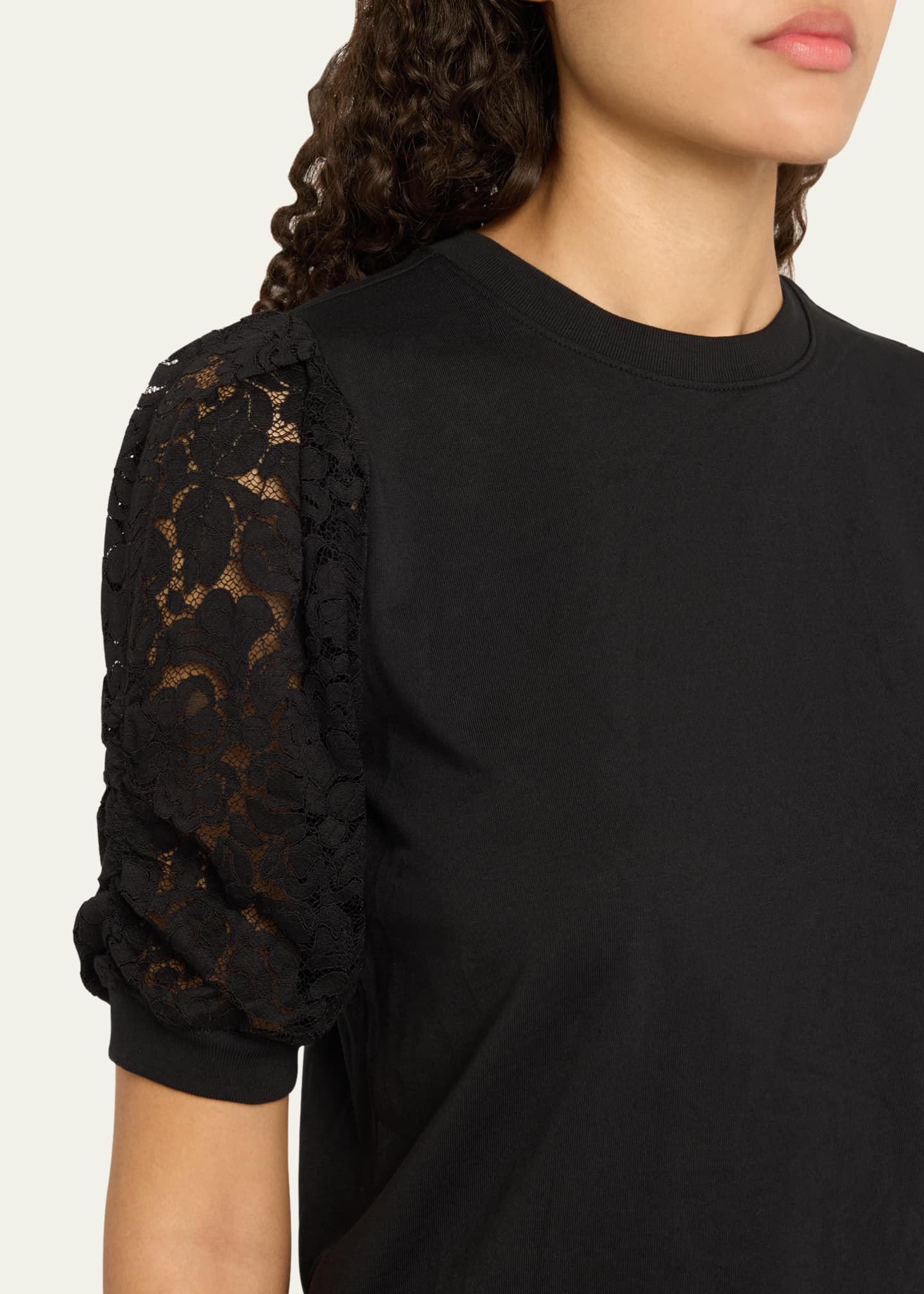 FRAME Frankie Lace-Sleeve Tee - Bergdorf Goodman