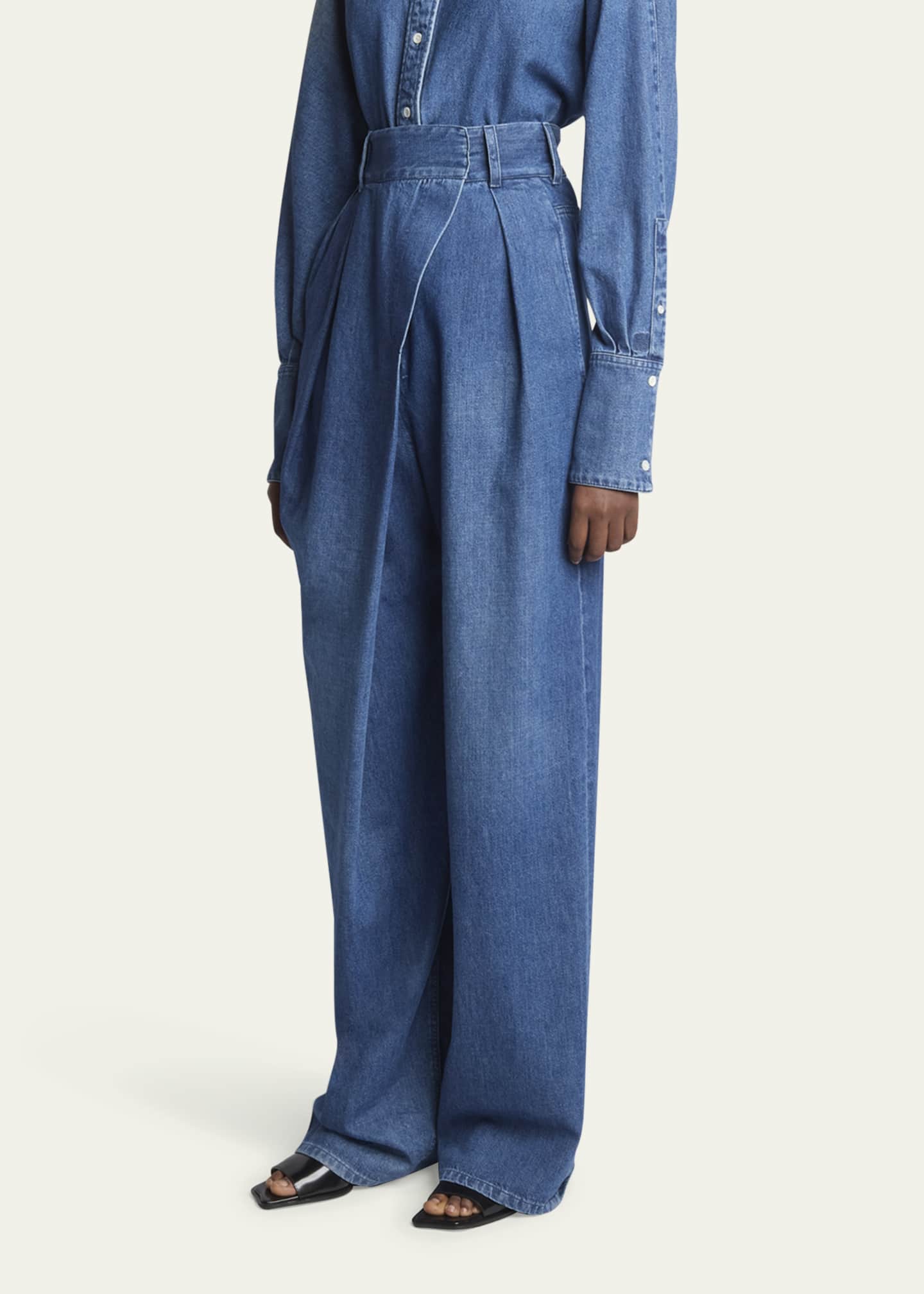 Loewe High-Waist Pleated Wrap Jeans - Bergdorf Goodman