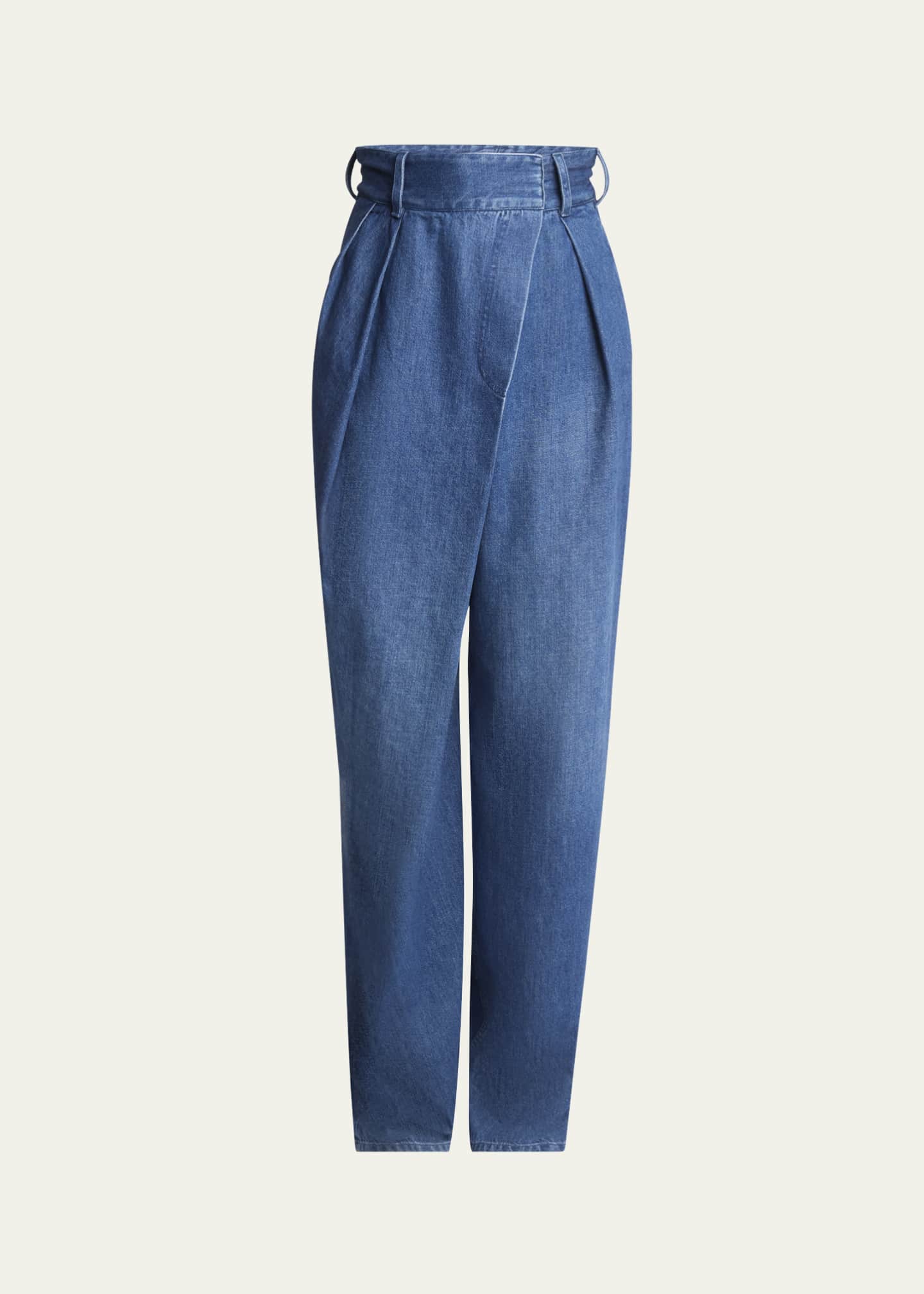 Loewe High-Waist Pleated Wrap Jeans - Bergdorf Goodman