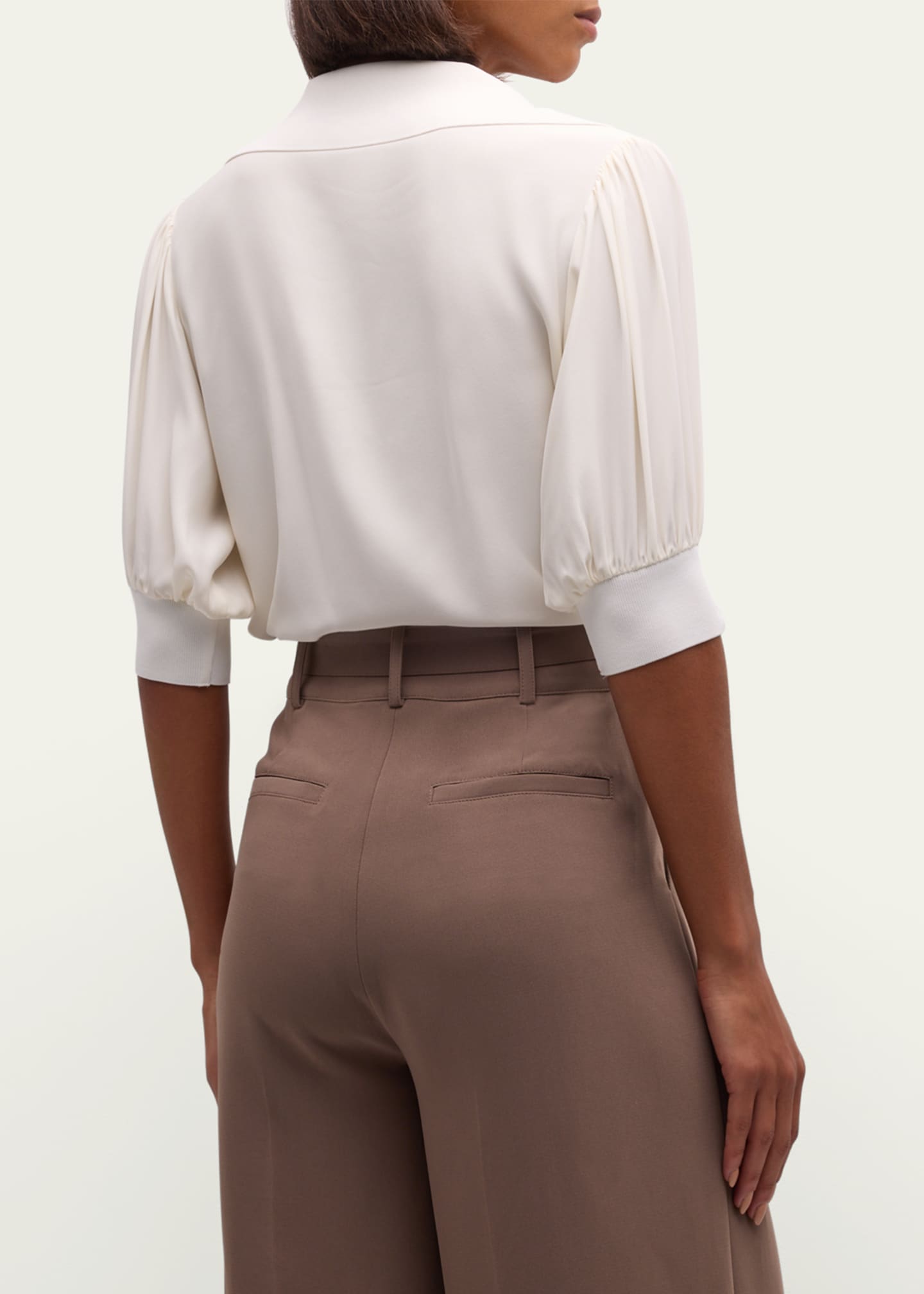 Cinq a Sept Weldon Collared V-Neck Short-Sleeve Silk Combo Top ...