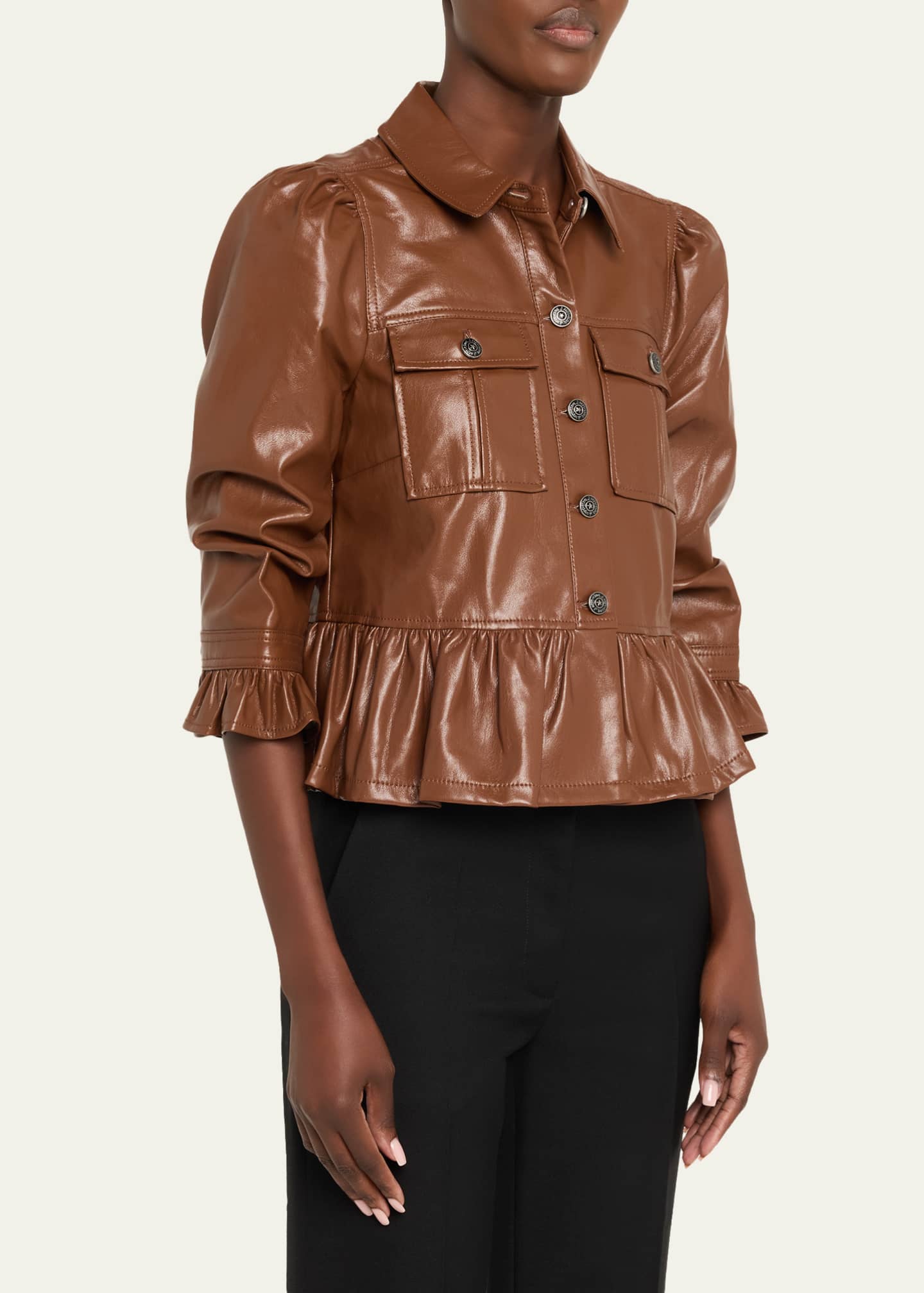 Cinq a Sept Delanie Ruffled Vegan Leather Jacket - Bergdorf Goodman