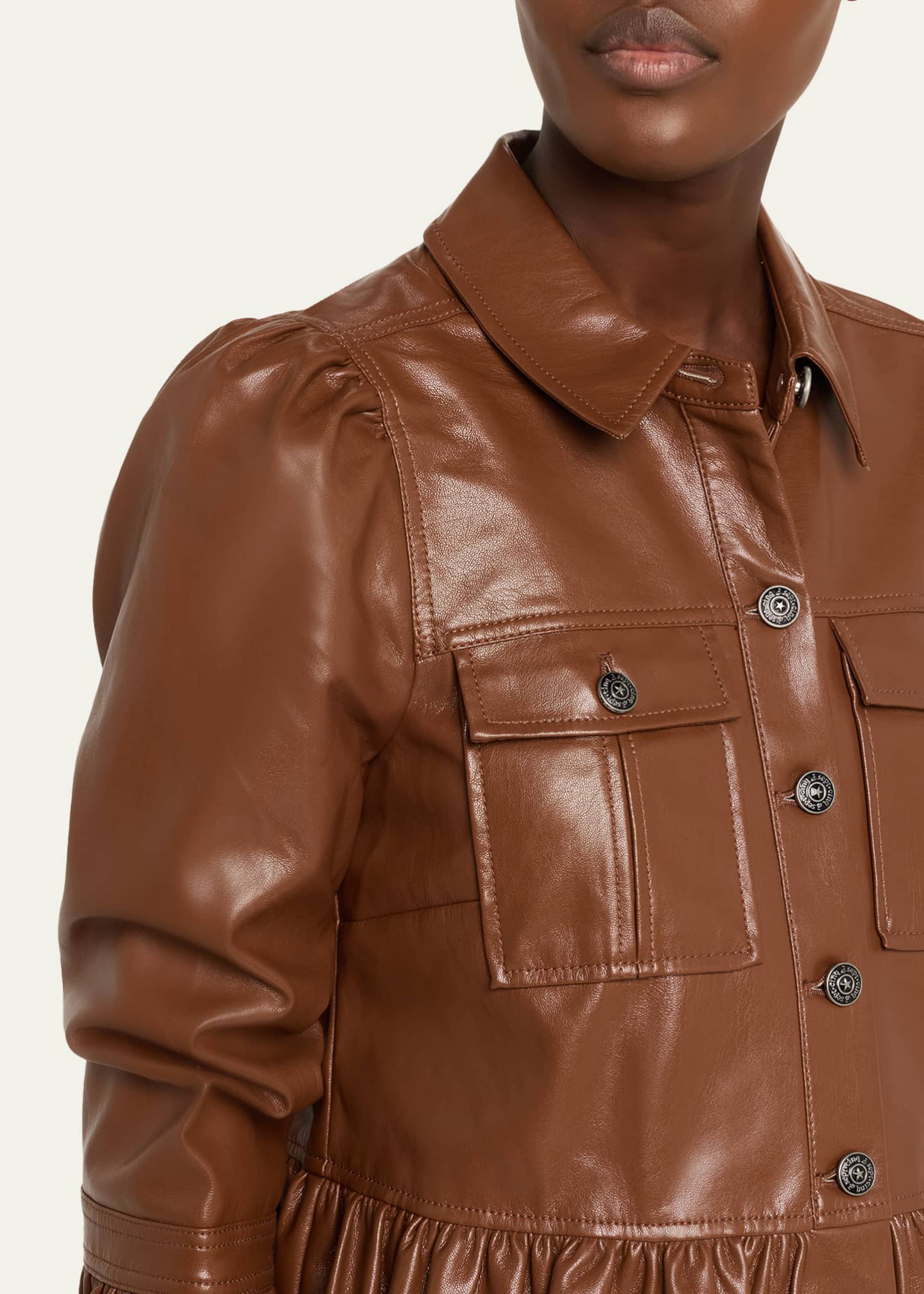 Cinq a Sept Delanie Ruffled Vegan Leather Jacket - Bergdorf Goodman