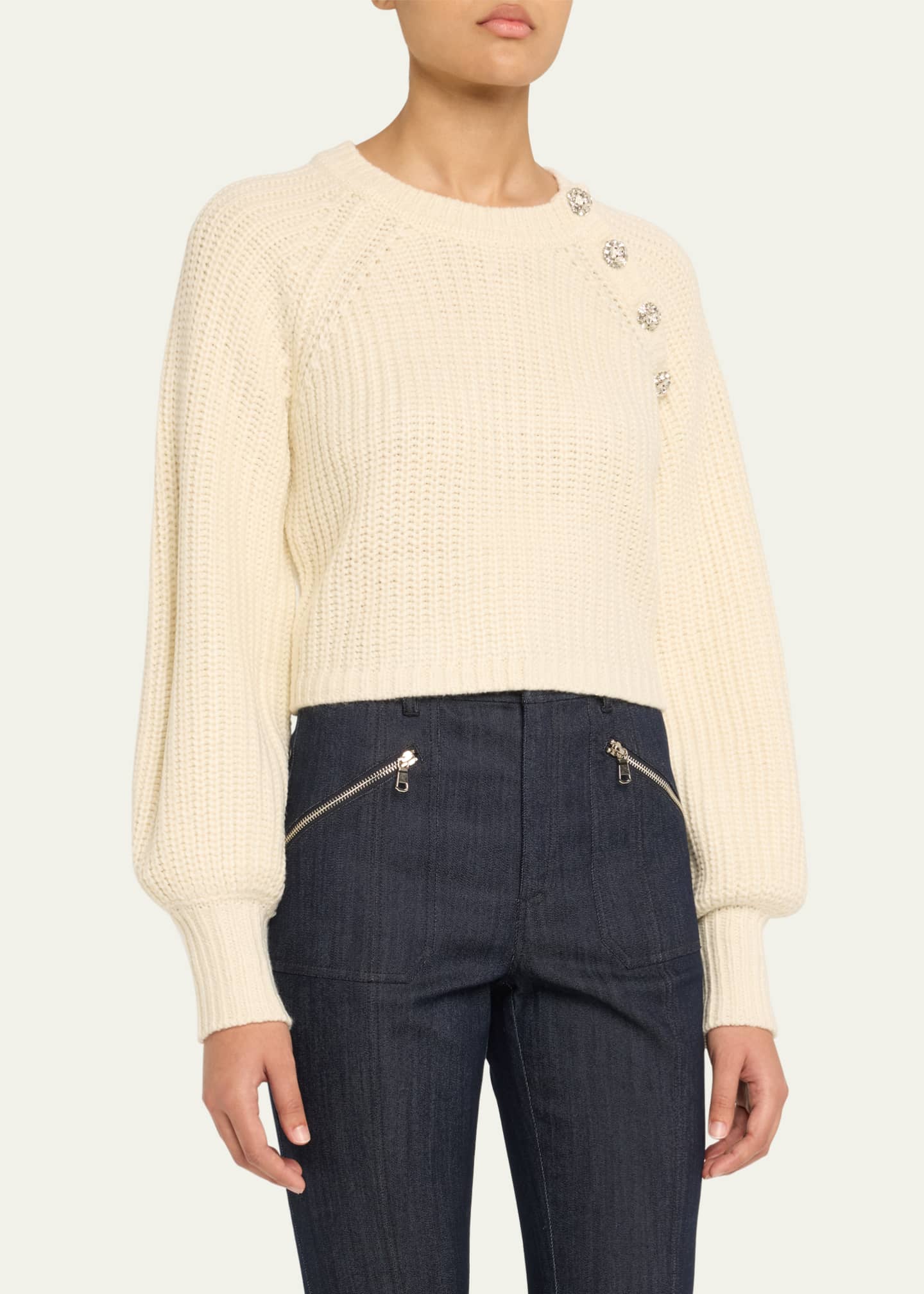 Cinq a Sept Keren Crystal-Embellished Bishop-Sleeve Raglan Sweater ...