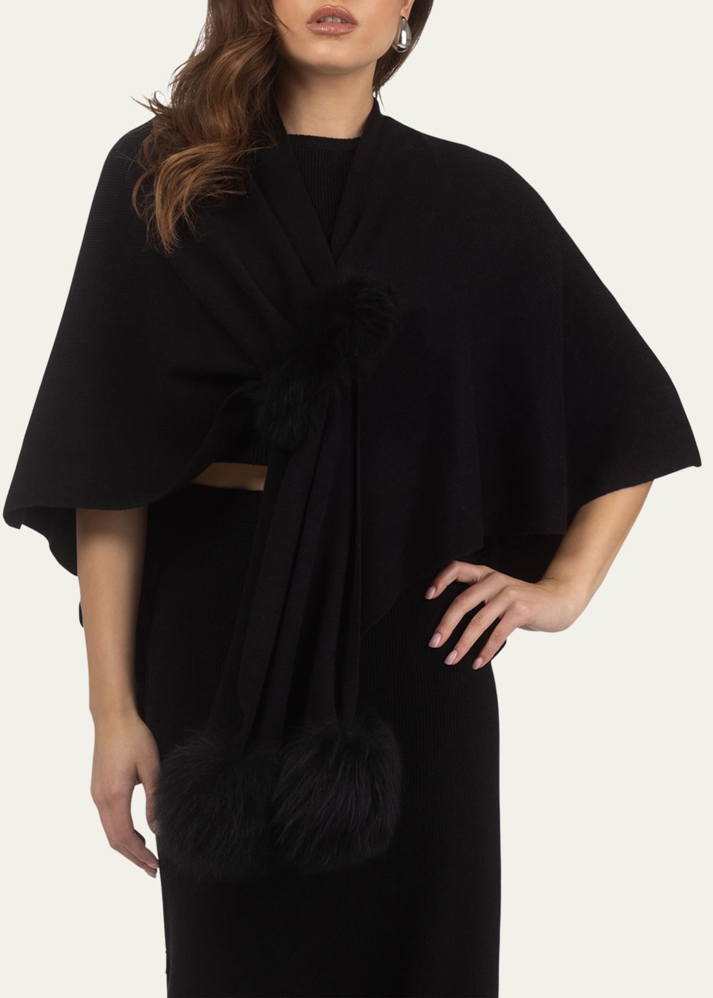 Gorski Select Wool Capelet With Lamb Shearling Poms - Bergdorf Goodman