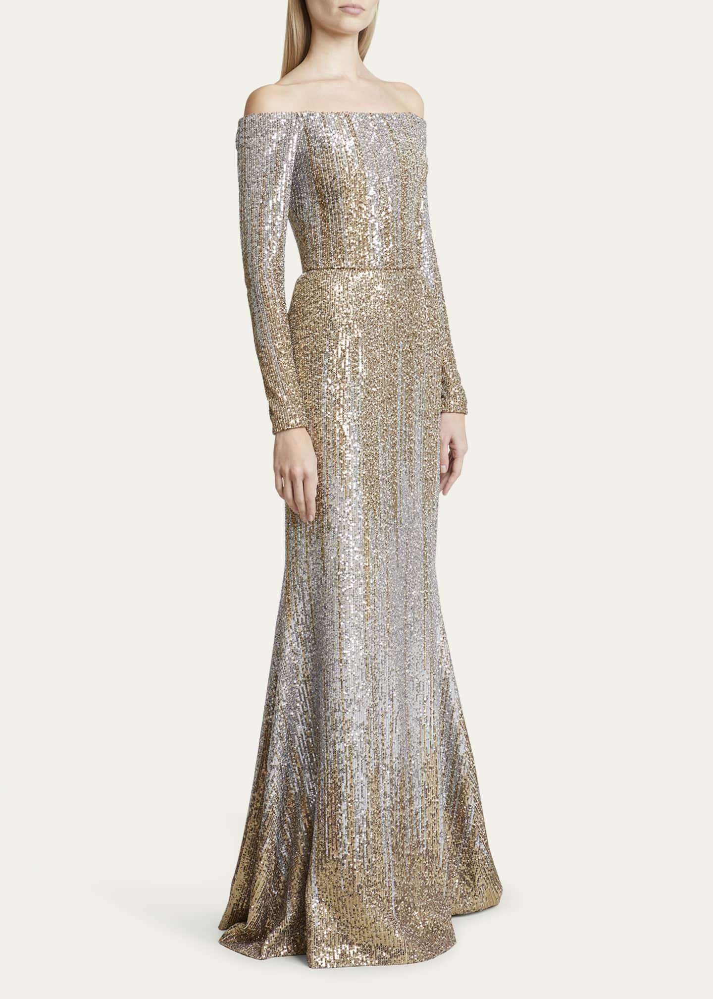 Elie Saab Long Ombre Sequined Off-Shoulder Gown - Bergdorf Goodman