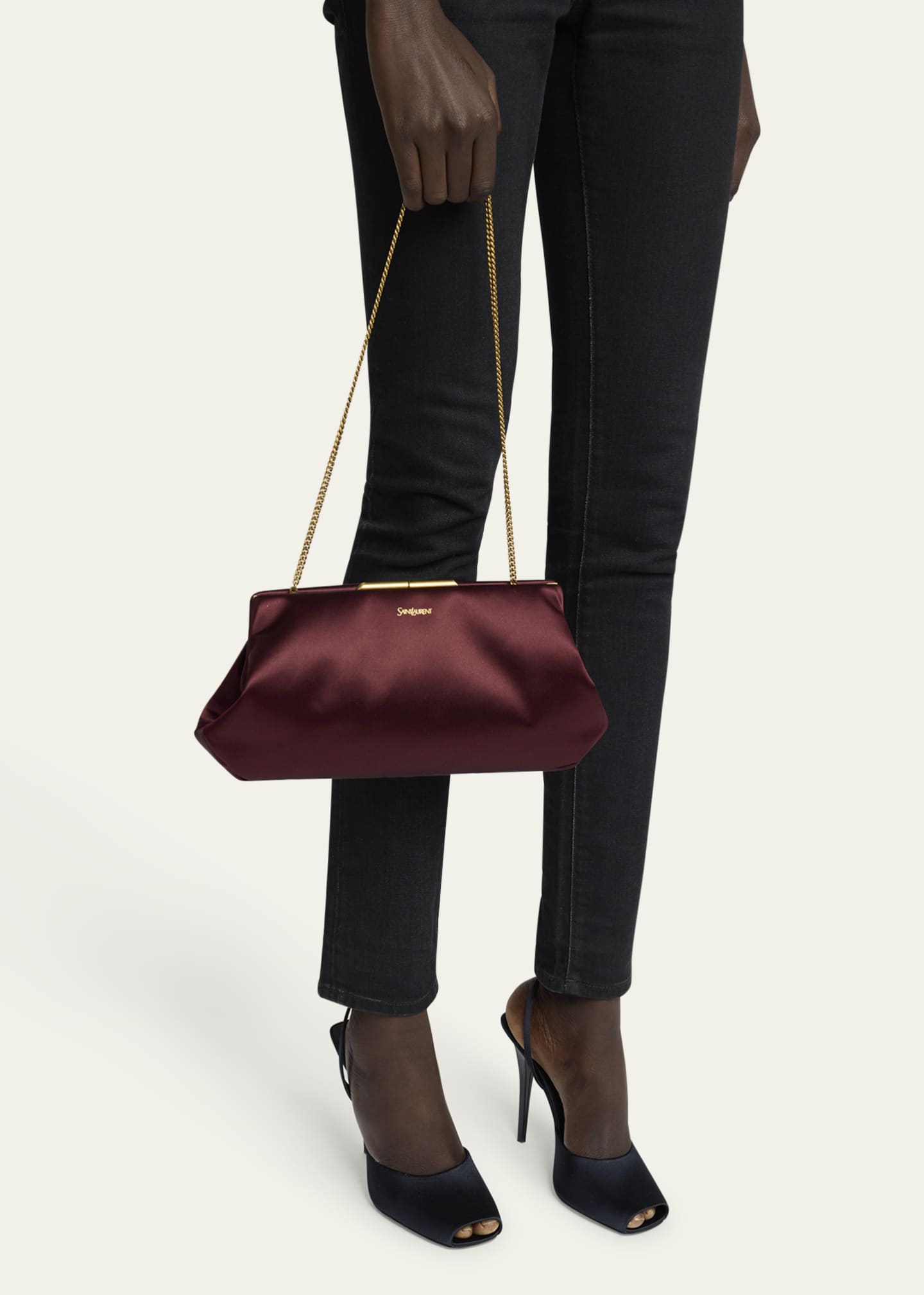 Saint Laurent Small Clutch Bag in Satin with Chain - Bergdorf Goodman