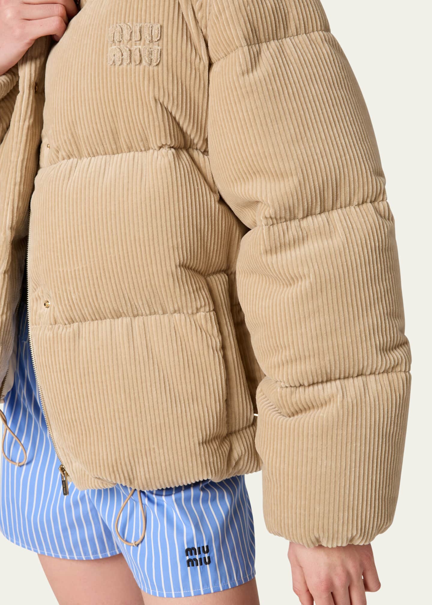 Miu Miu Corduroy Down Puffer Logo Jacket - Bergdorf Goodman