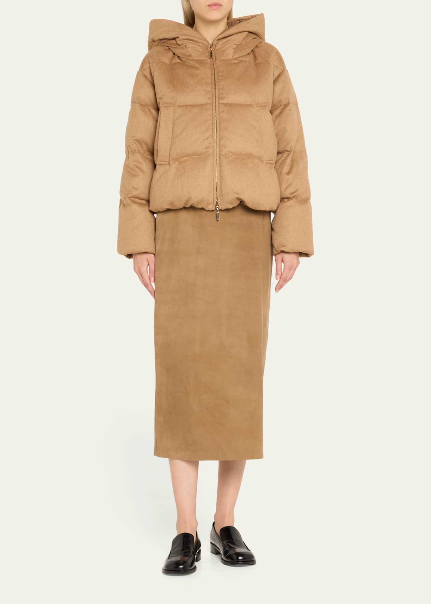 Max Mara Dalia Hooded Camel Wool Puffer Jacket - Bergdorf Goodman