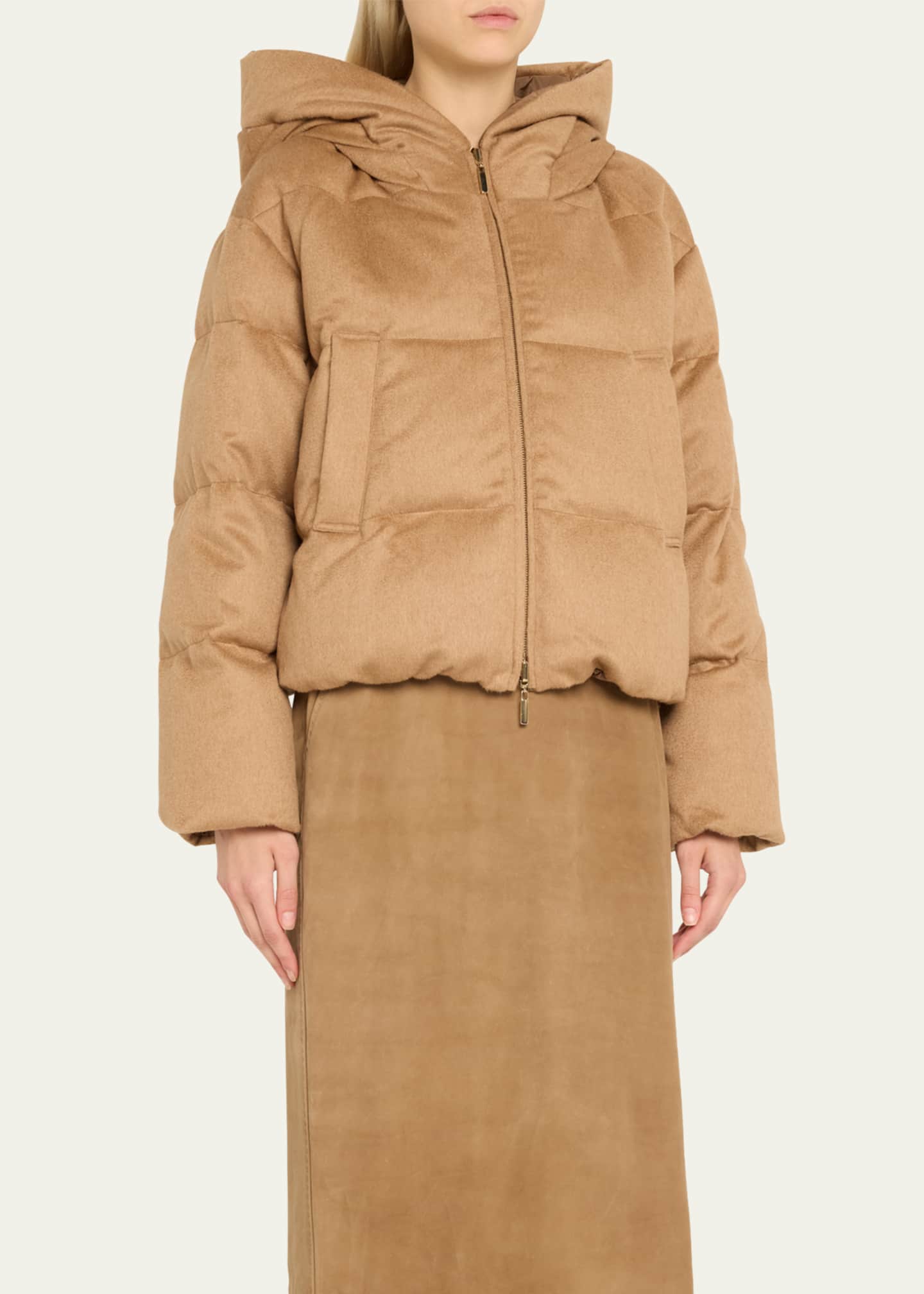 Max Mara Dalia Hooded Camel Wool Puffer Jacket - Bergdorf Goodman