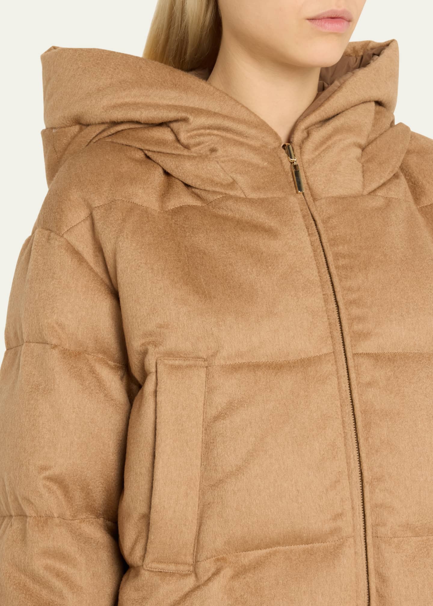 Max Mara Dalia Hooded Camel Wool Puffer Jacket - Bergdorf Goodman