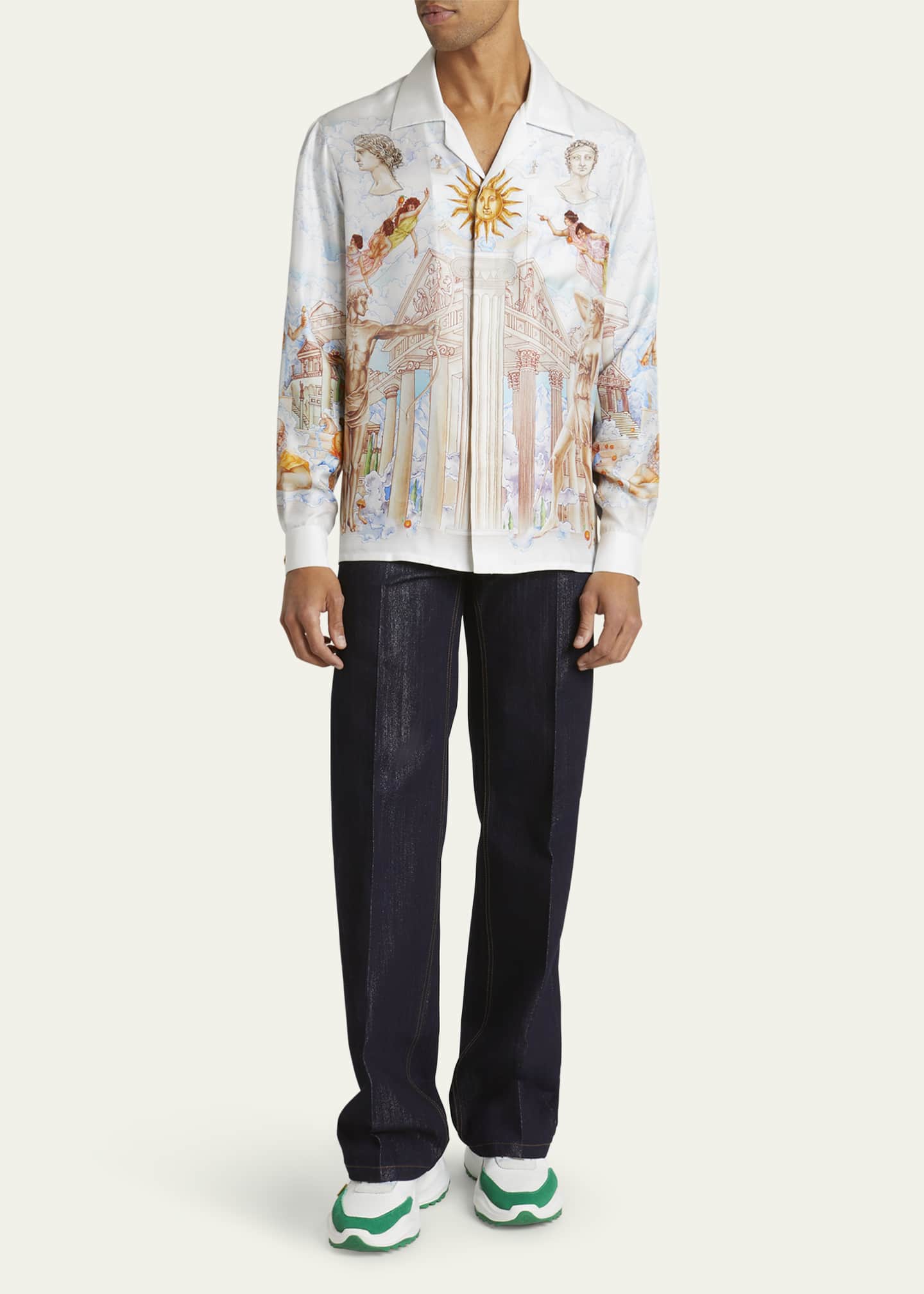CASABLANCA Men's Greek Temple du Savoir Silk Camp Shirt - Bergdorf Goodman