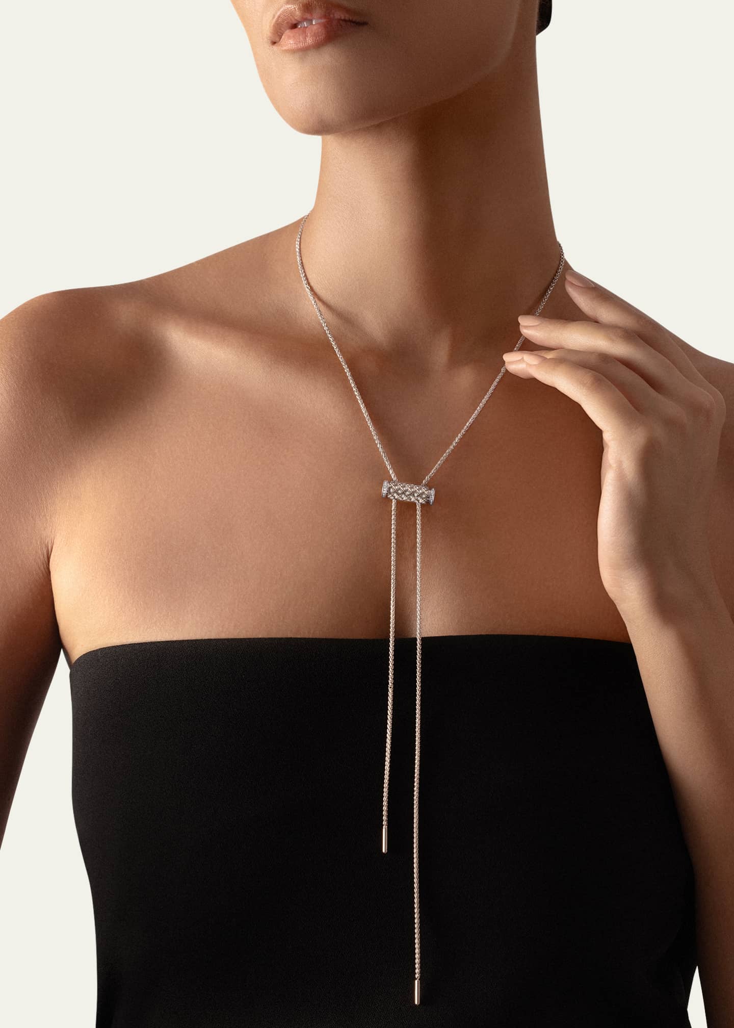 Nouvel Heritage 18K Full Pave Latch Pendant on GM Chain Necklace ...