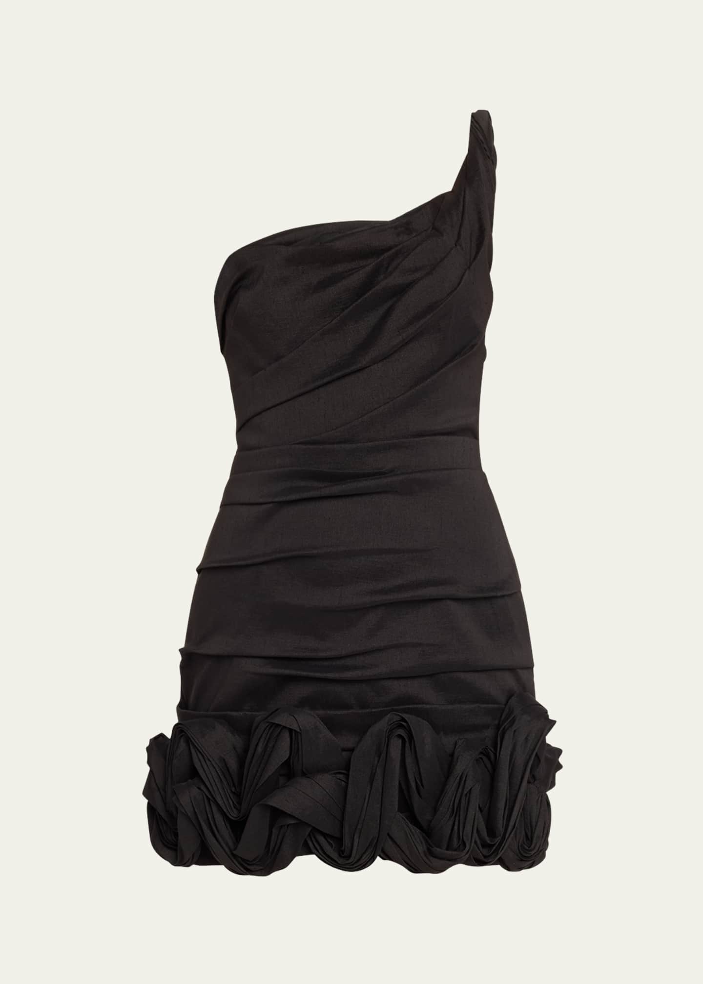 Rachel Gilbert Ochre Ruched One-Shoulder Bubble Hem Mini Dress ...