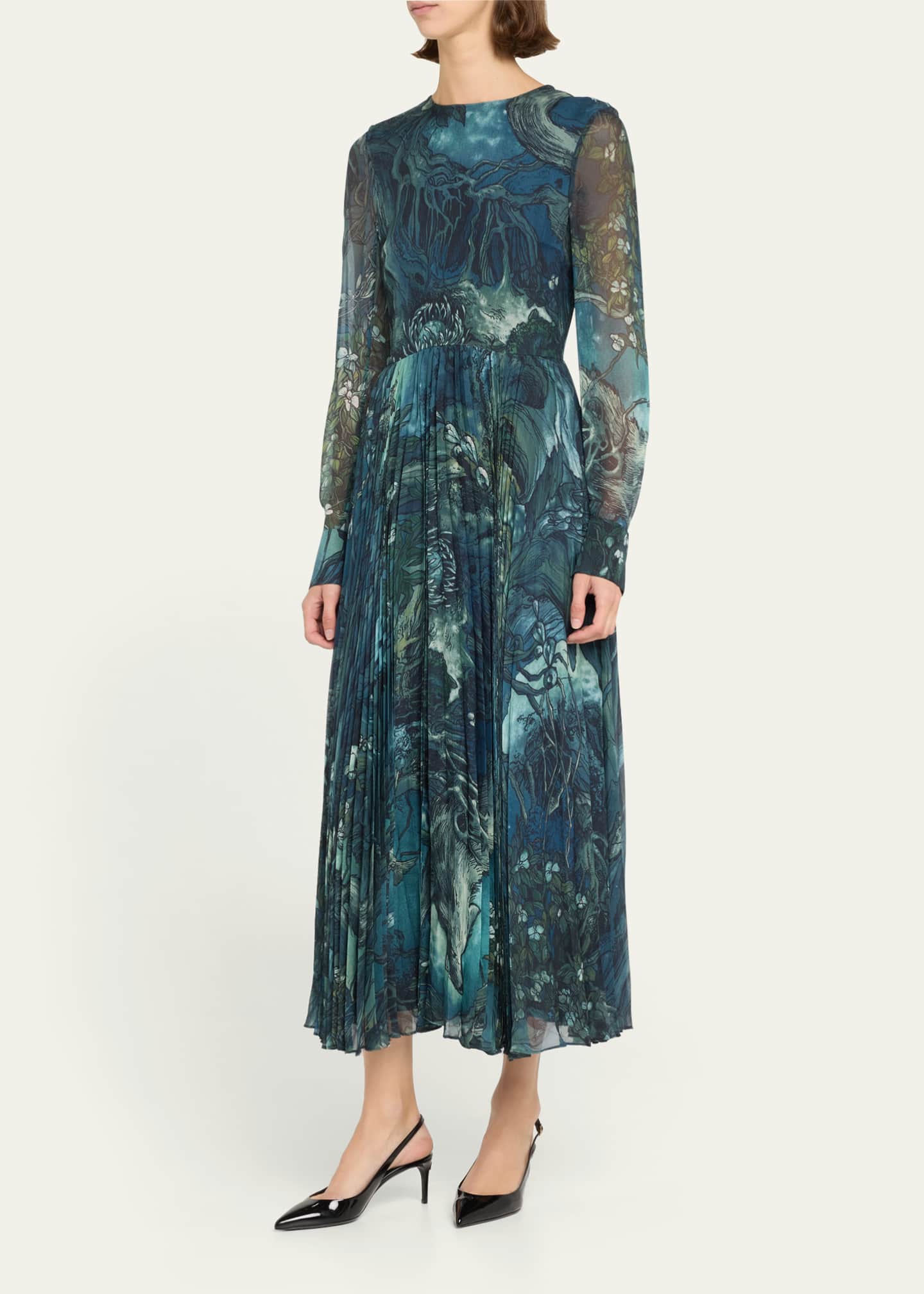 Jason Wu Collection Long-Sleeve Pleated Chiffon Midi Dress - Bergdorf ...