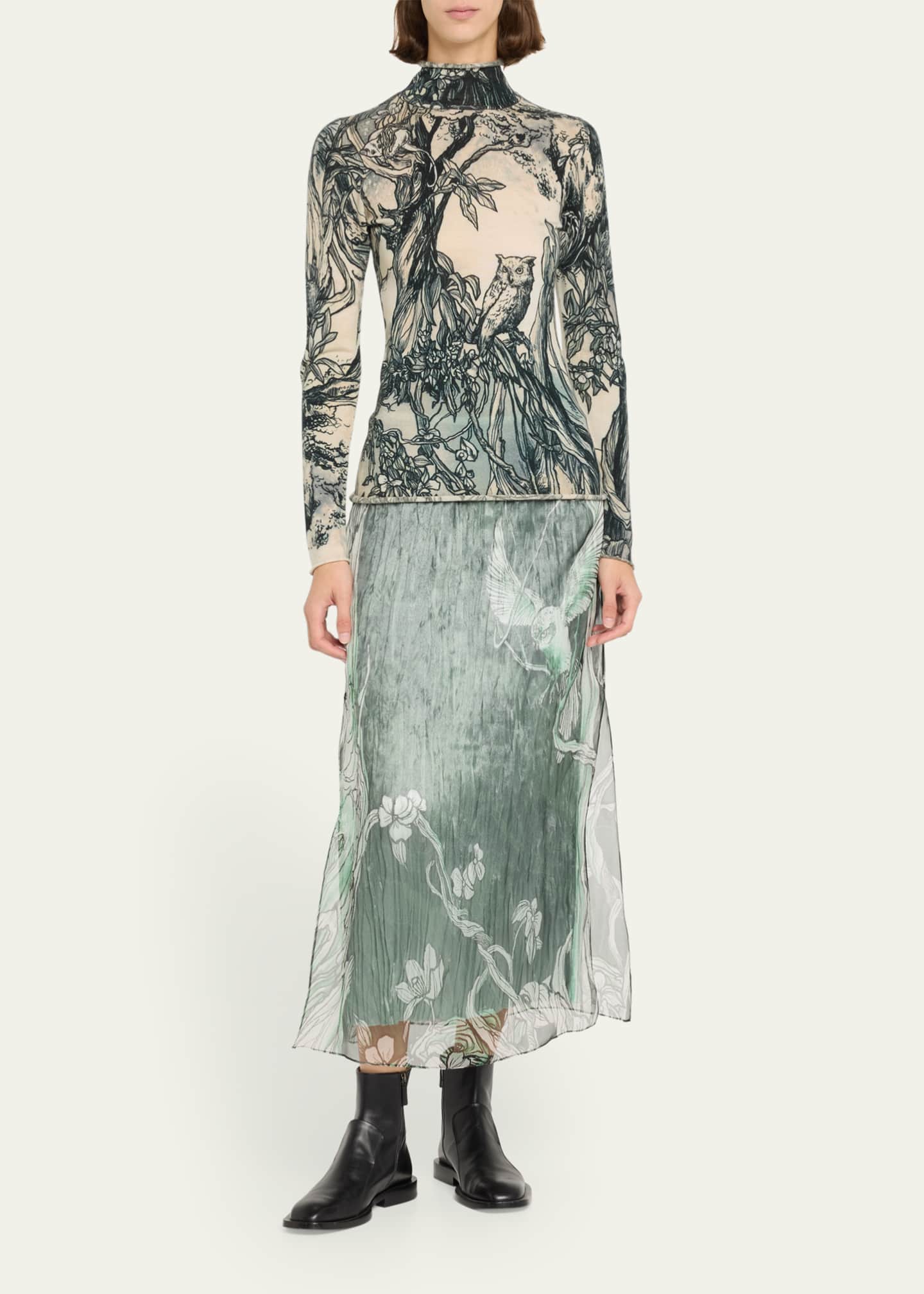 Jason Wu Collection Fable Forest-Print Wool Jersey Turtleneck Sweater ...