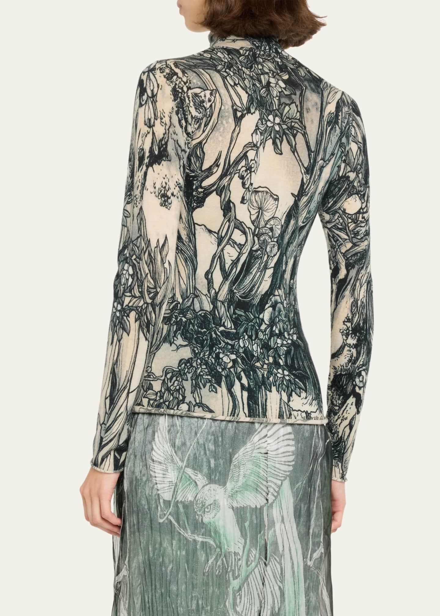 Jason Wu Collection Fable Forest-Print Wool Jersey Turtleneck Sweater ...
