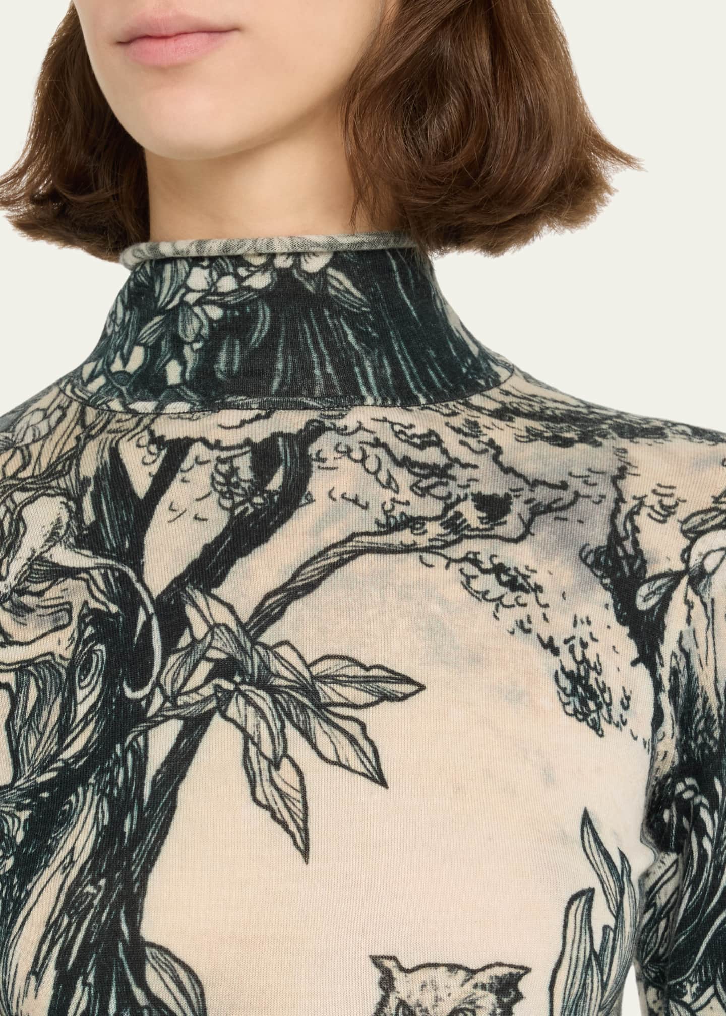 Jason Wu Collection Fable Forest-Print Wool Jersey Turtleneck Sweater ...