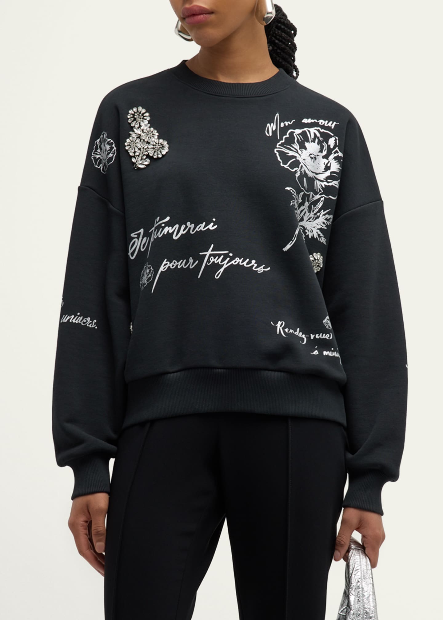 Cinq a Sept Foiled Love Letter Brandy Cotton Sweatshirt - Bergdorf Goodman