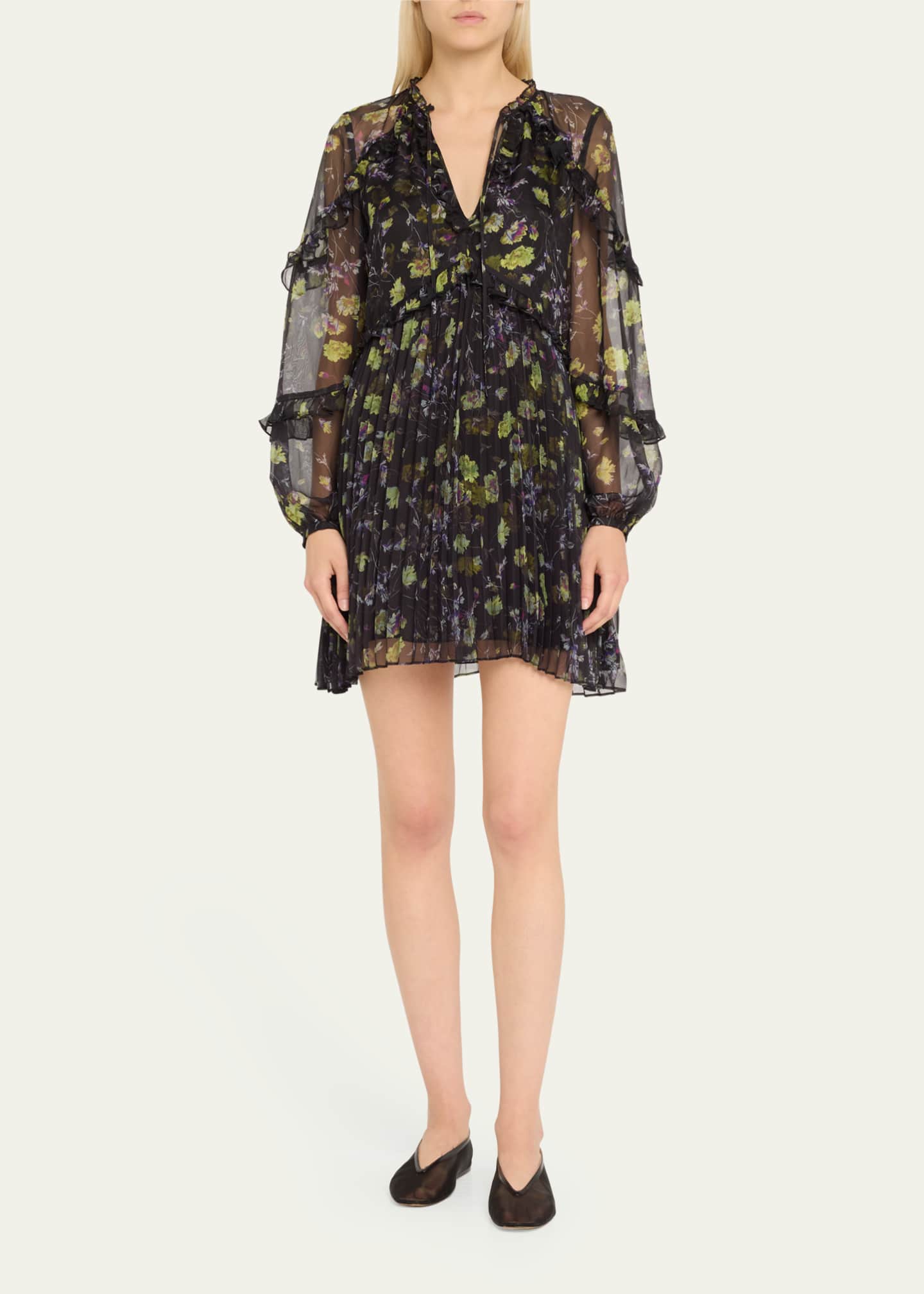 Cinq a Sept Robin Sheer Floral Long-Sleeve Mini Dress - Bergdorf Goodman