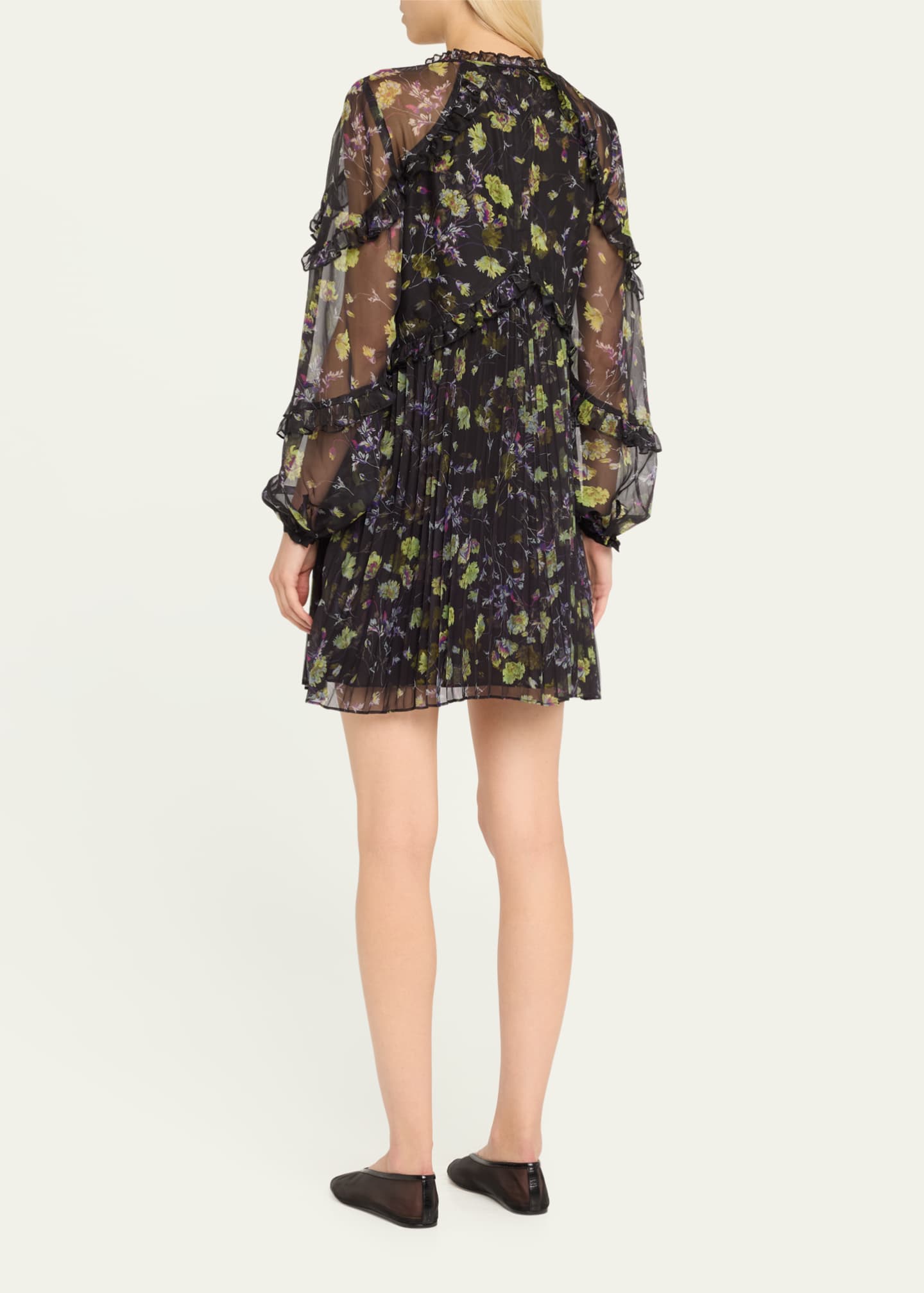 Cinq a Sept Robin Sheer Floral Long-Sleeve Mini Dress - Bergdorf Goodman