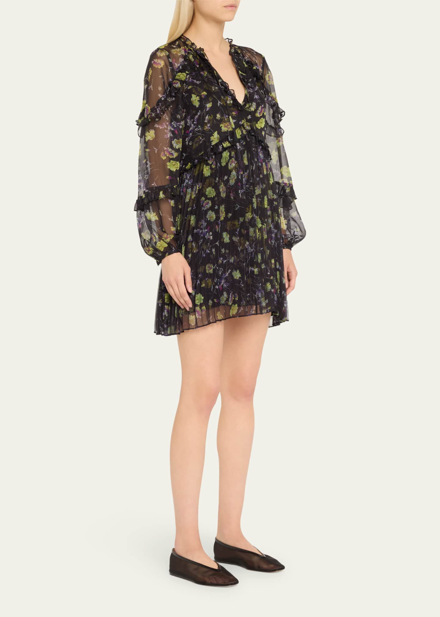 Cinq a Sept Robin Sheer Floral Long-Sleeve Mini Dress - Bergdorf Goodman