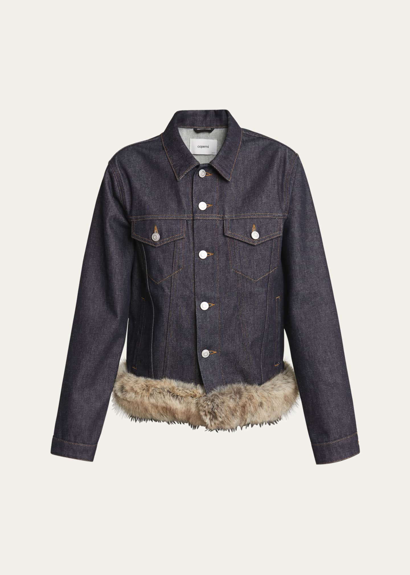 Coperni Faux Fur Hem Denim Jacket - Bergdorf Goodman